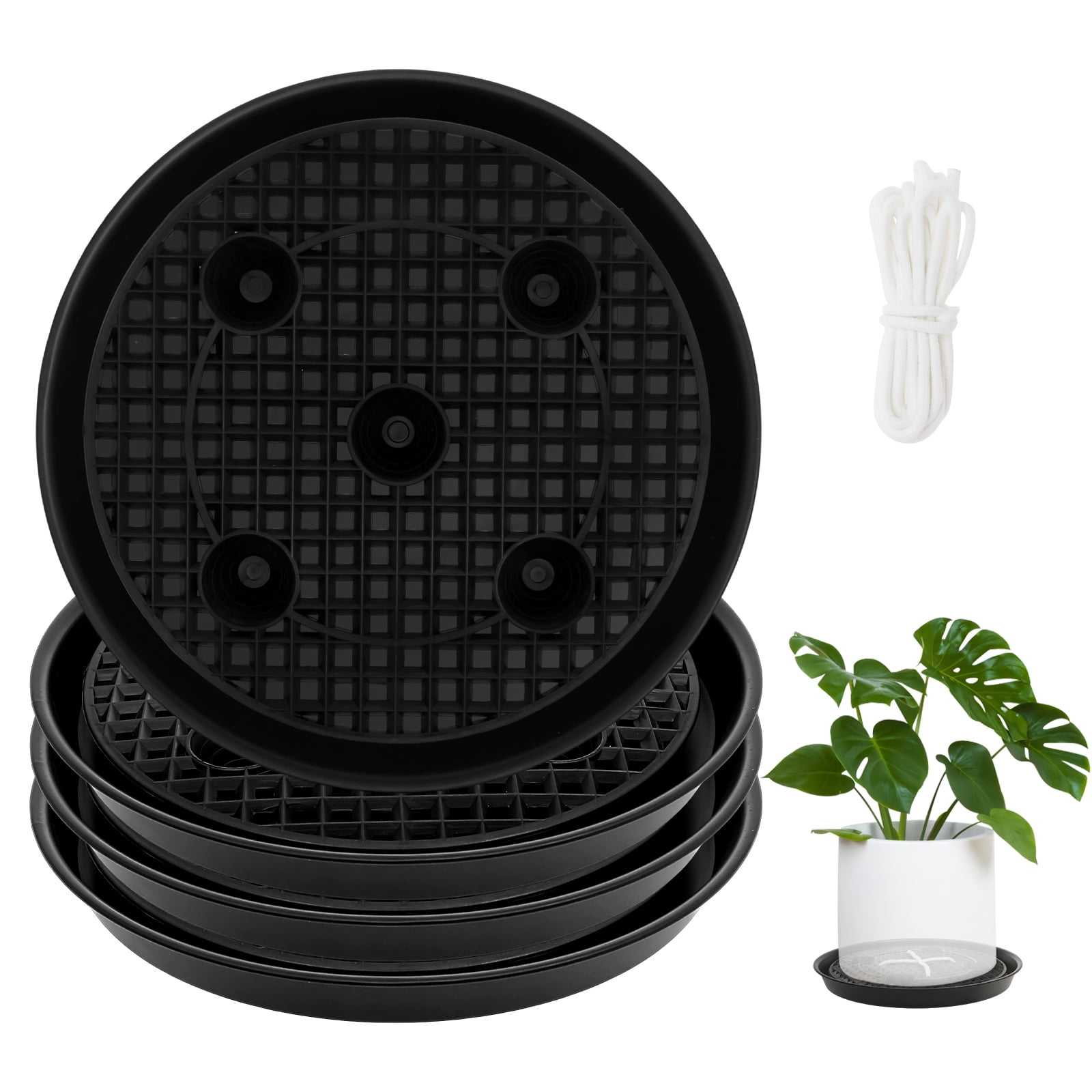 Ikoopy 4 Pcs Self Watering Vegetation Tray Elevated Plastic Pot Base ...