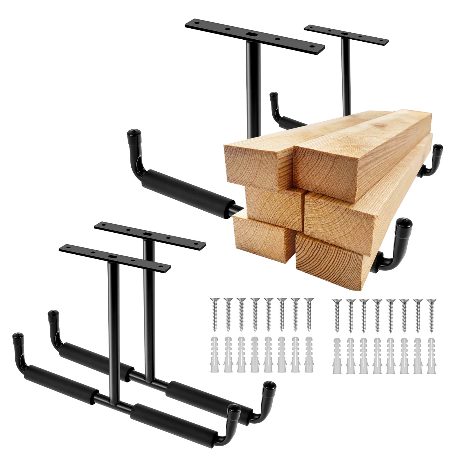 Ikoopy 4Pcs Heavy Duty Overhead Garage Storage Hooks Metal Ceiling Mounted Ladder Rack Double T ...