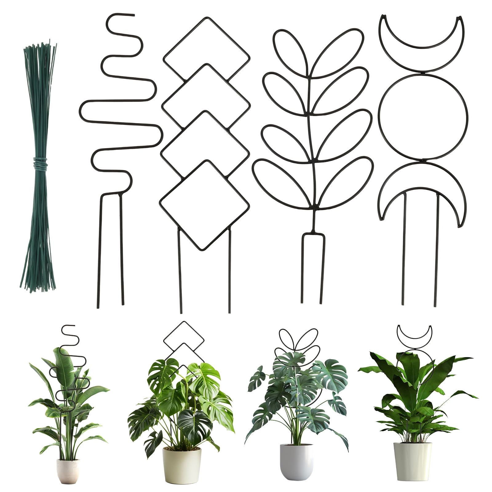 Ikoopy 4Pcs Iron Potted Planting Trellis for Morning Glory Pothos Anti ...