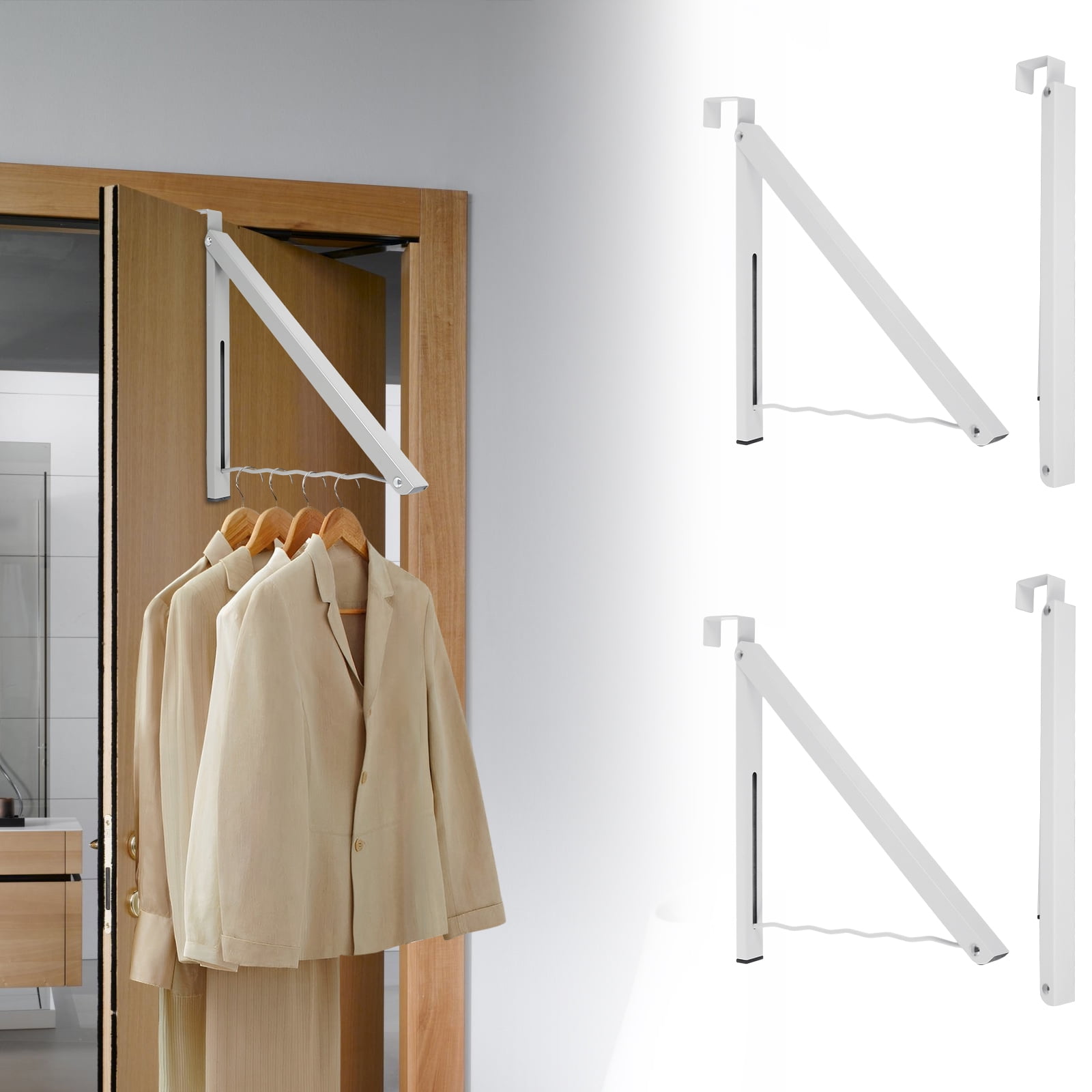 Ikoopy 4Pcs Over The Door Clothes Hanger Foldable Over The Door Rack ...