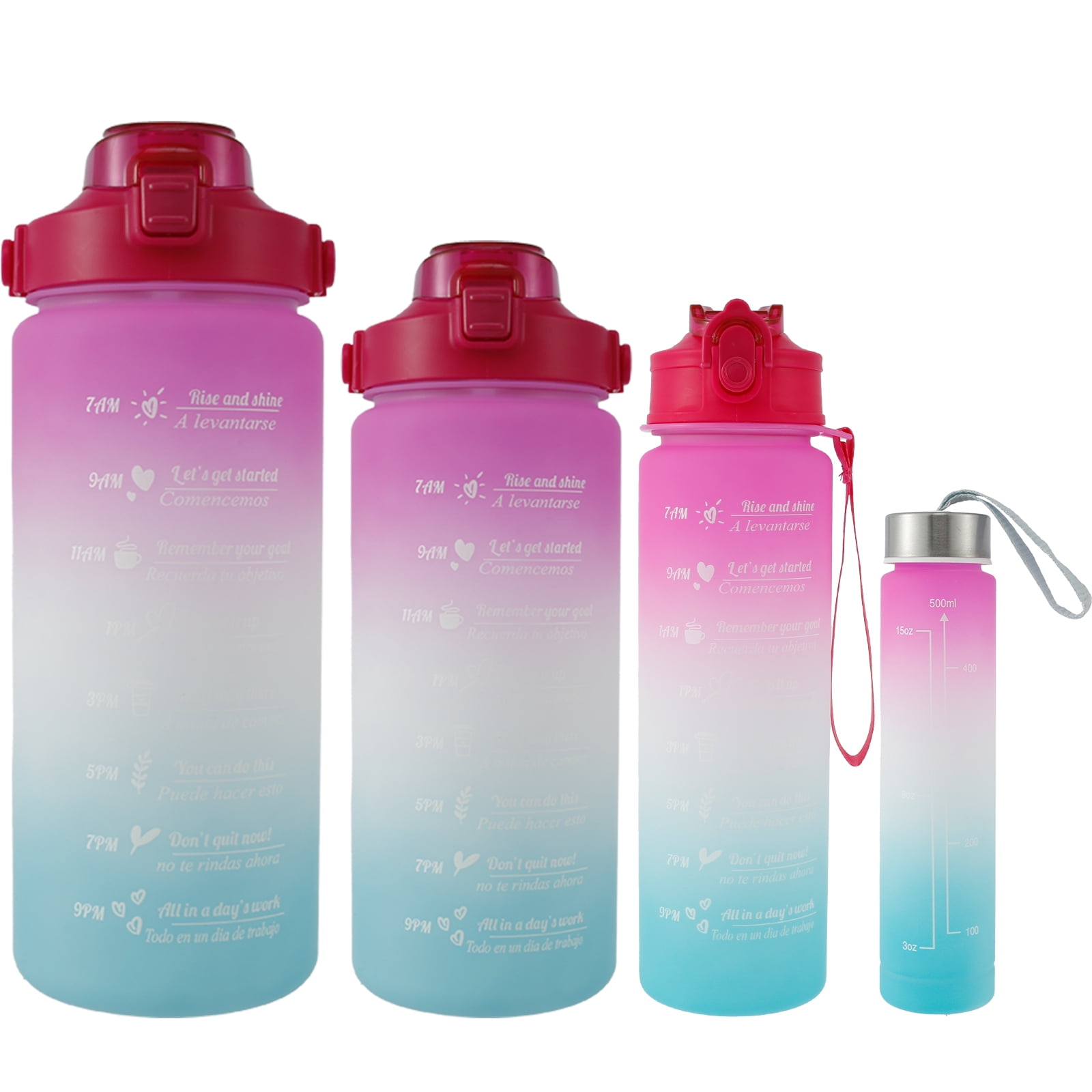 Ikoopy 4Pcs Sports Water Bottles with Handle Motivational Drinking Water Bottles with Time ...