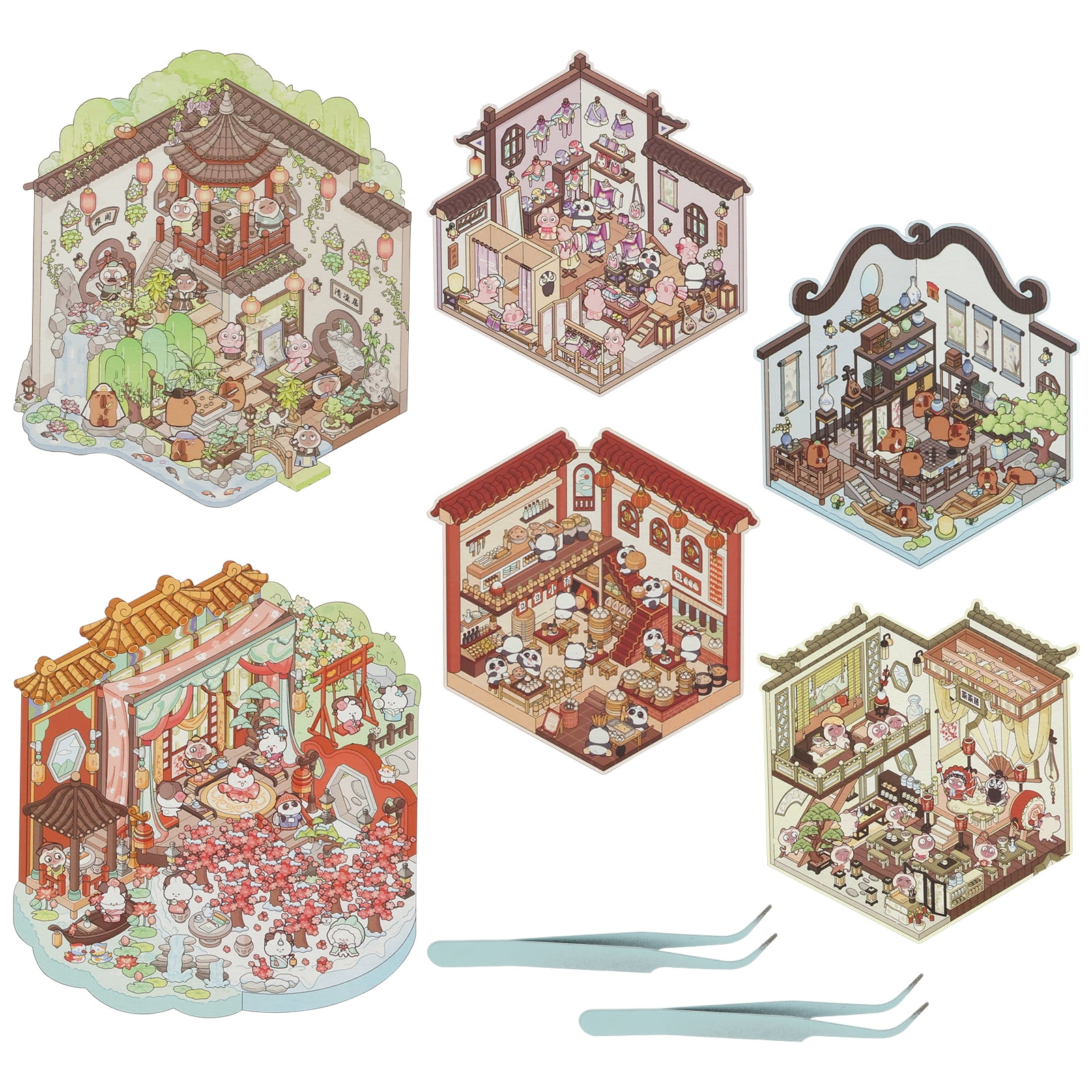 Ikoopy 6 Sets 3D Fun Mini House Scene Sticker with Tweezers DIY 3D ...