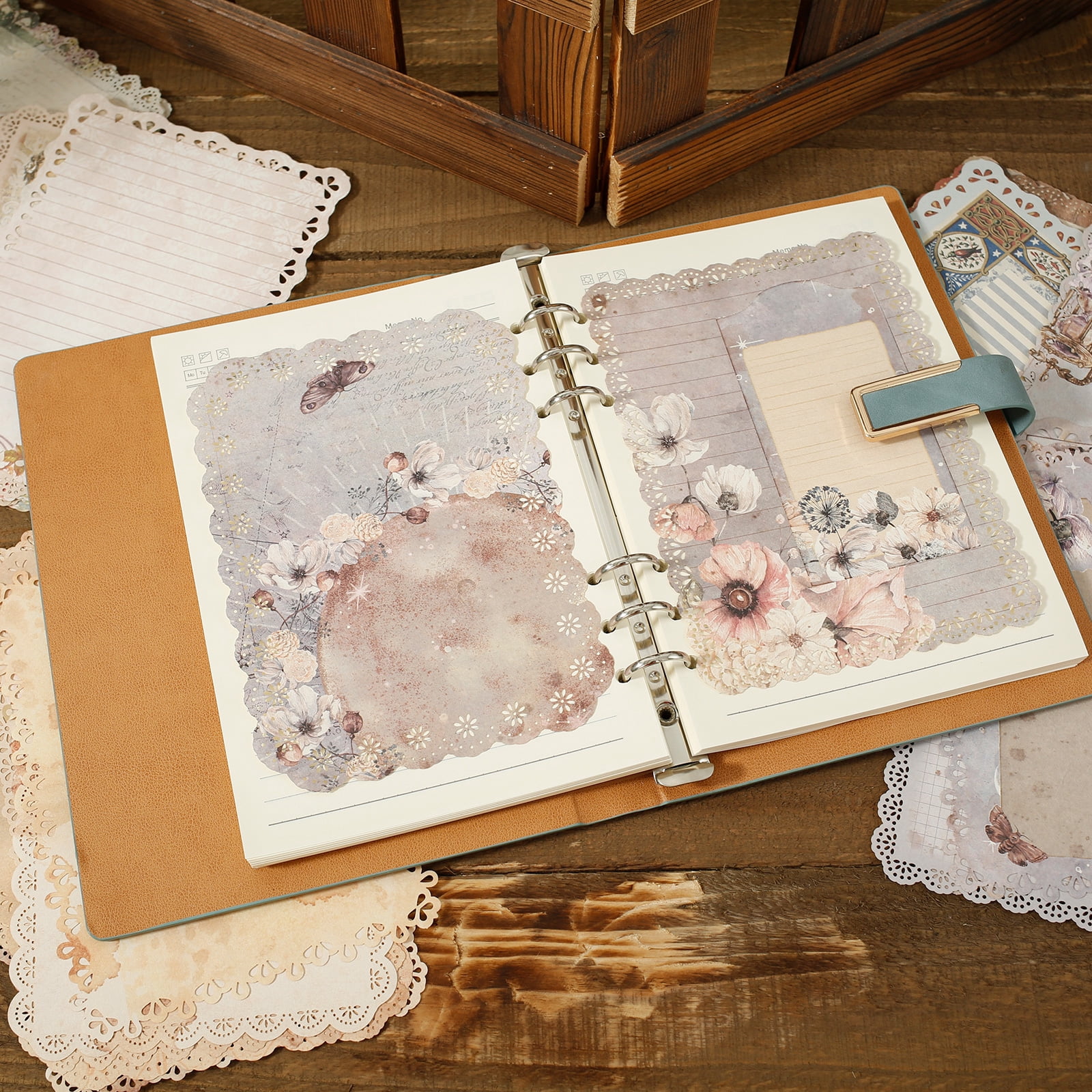 Ikoopy 60 Sheets Lace Edged Scrapbook Stationery Paper Set Vintage ...