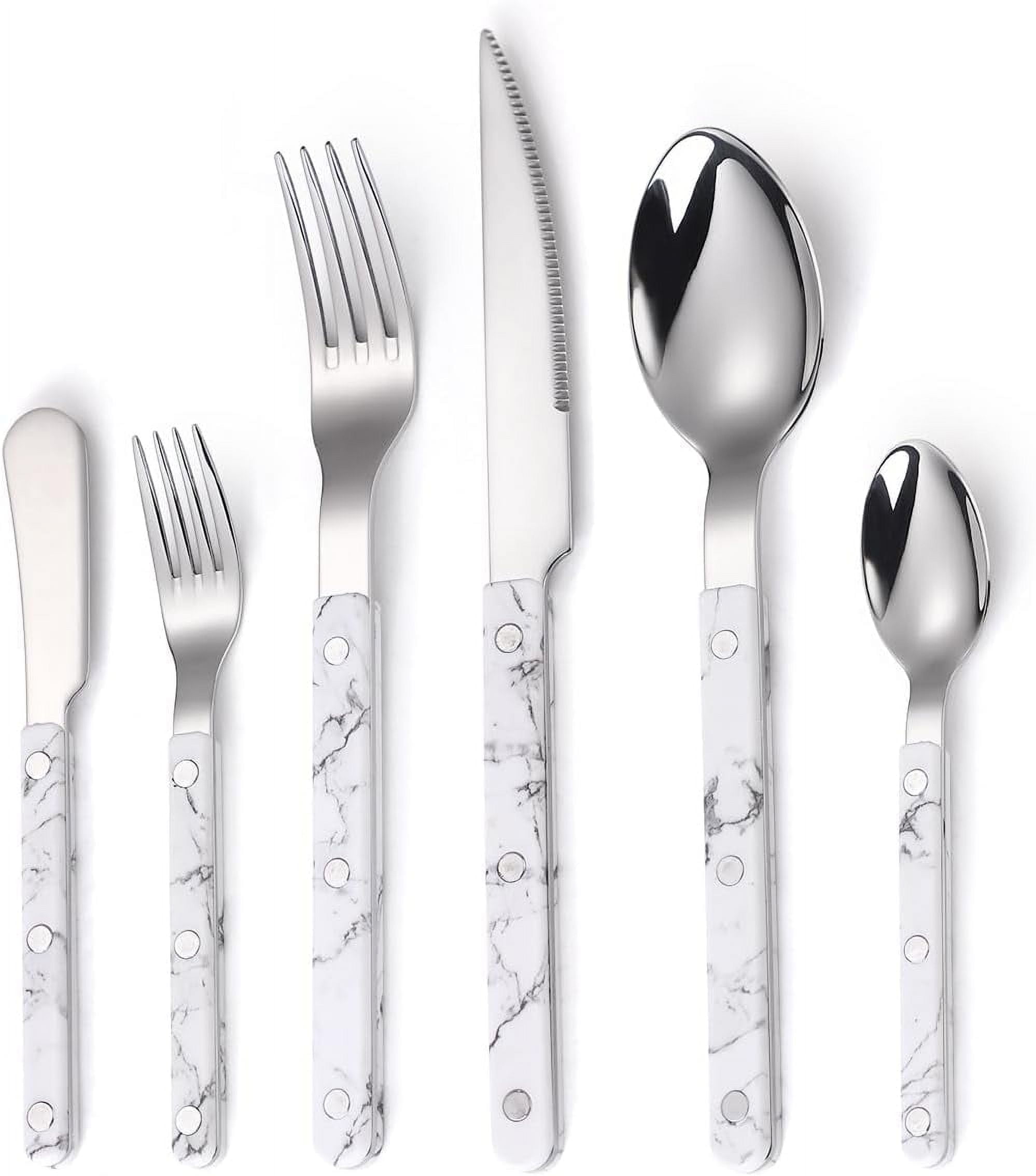 Ihvewuo 6Pcs Stainless Steel Flatware Set with Rivets Silverware ...
