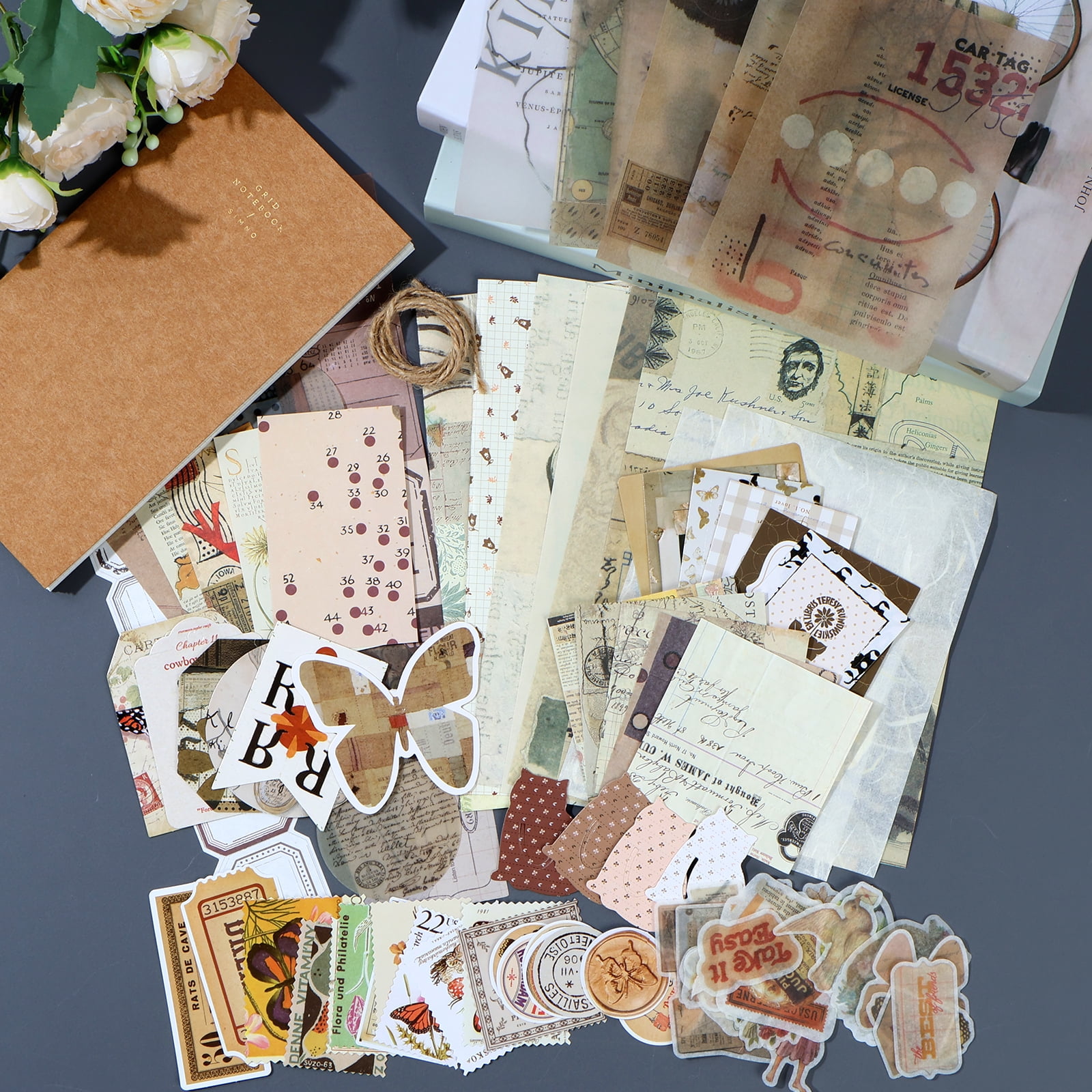 Ikoopy 86Pcs Vintage Scrapbook Kit DIY Journaling Supplies Set with ...