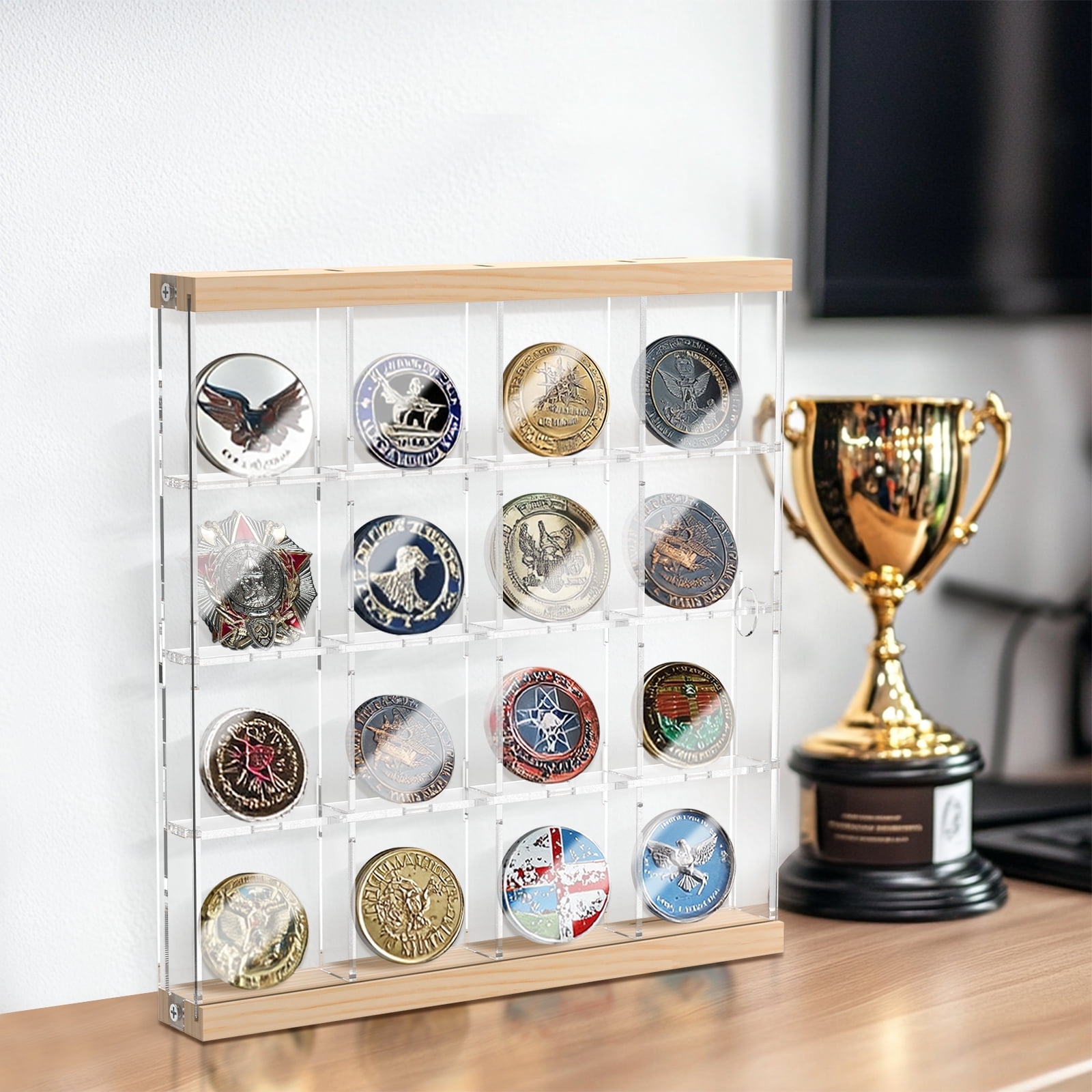 Ikoopy Acrylic Challenge Coin Holder with 16/24 Compartments Clear ...