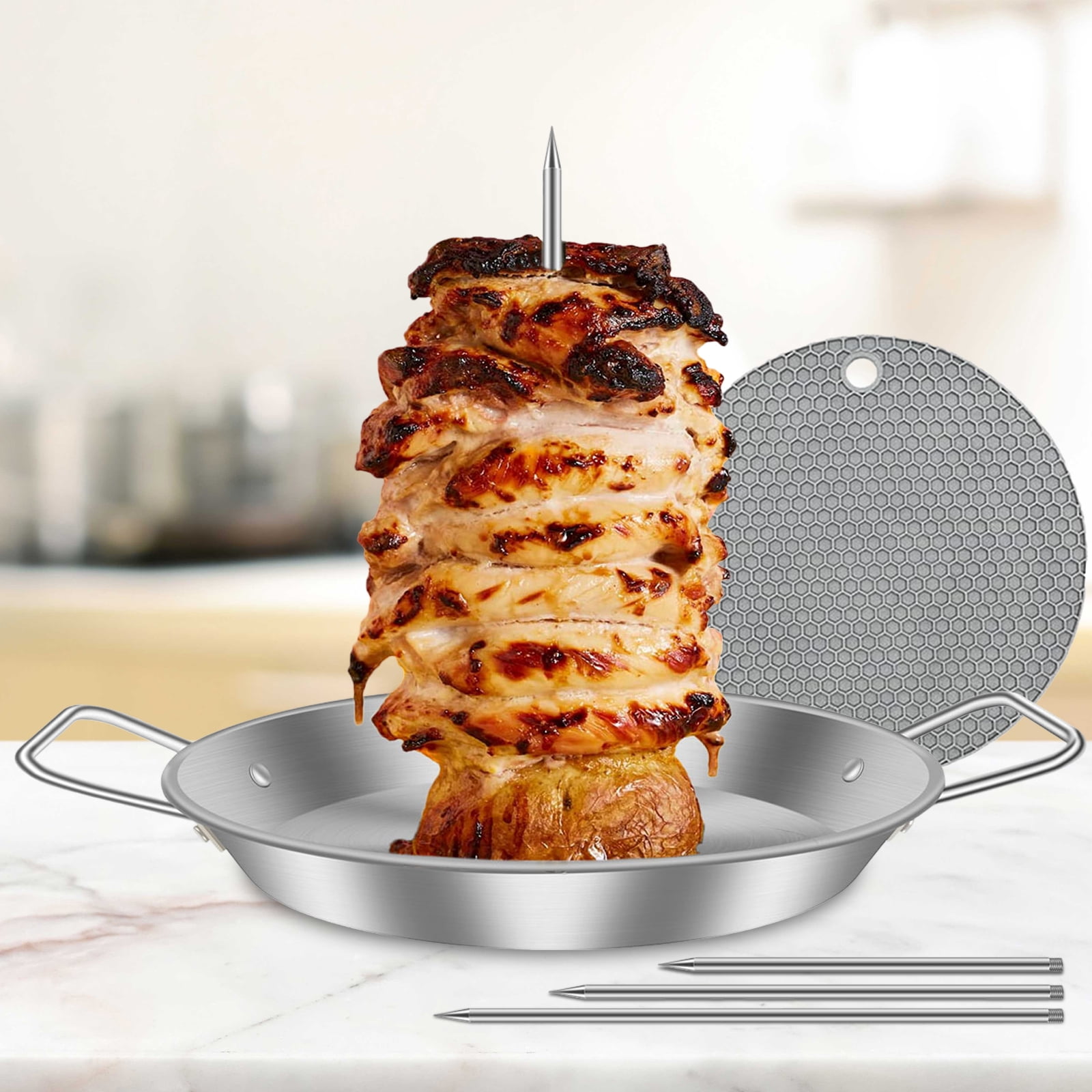 Ikoopy Al Pastor Skewer for Grill Stainless Steel Vertical Skewer Stand ...