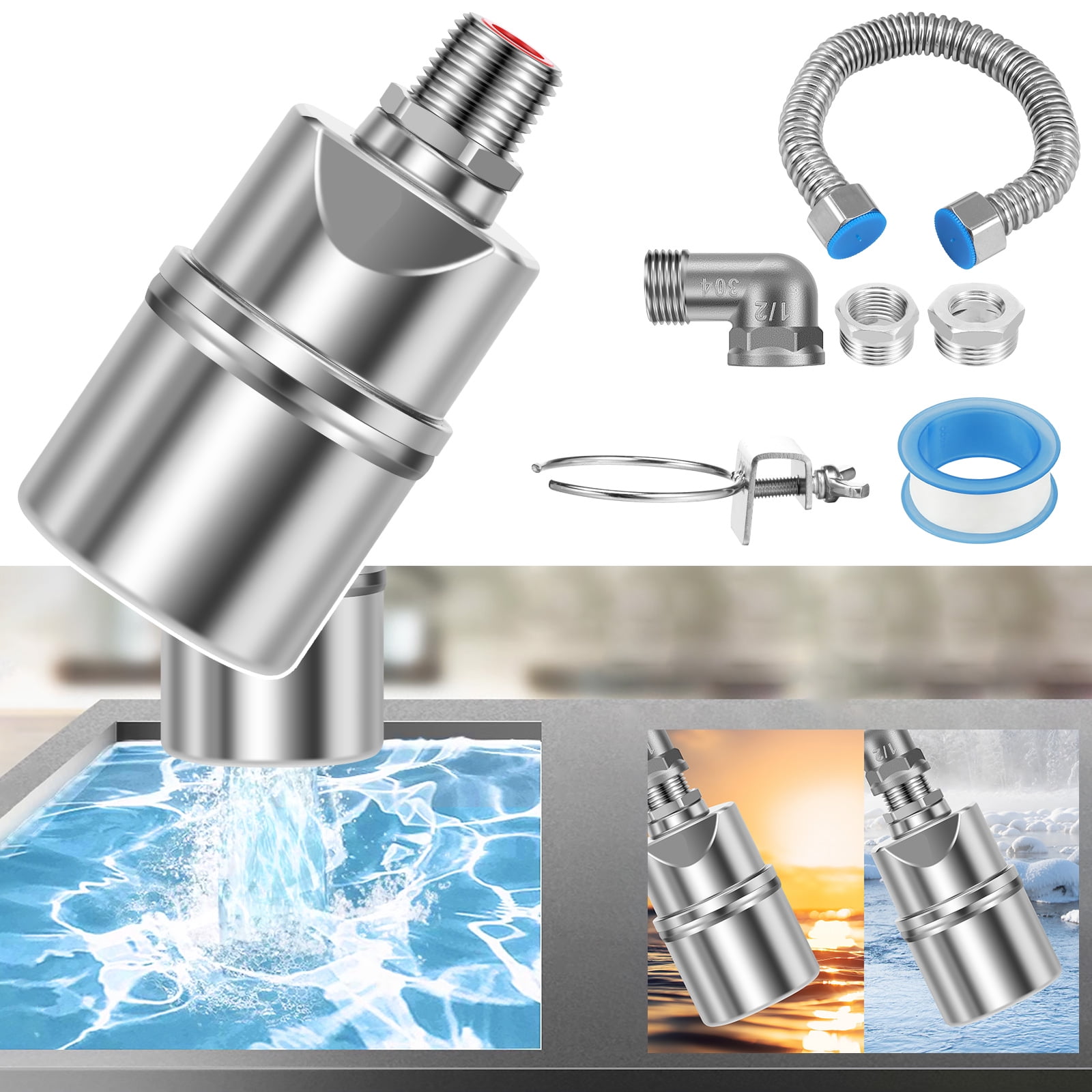 Ikoopy Auto Water Float Valve 304 Stainless Steel Water Level Control ...