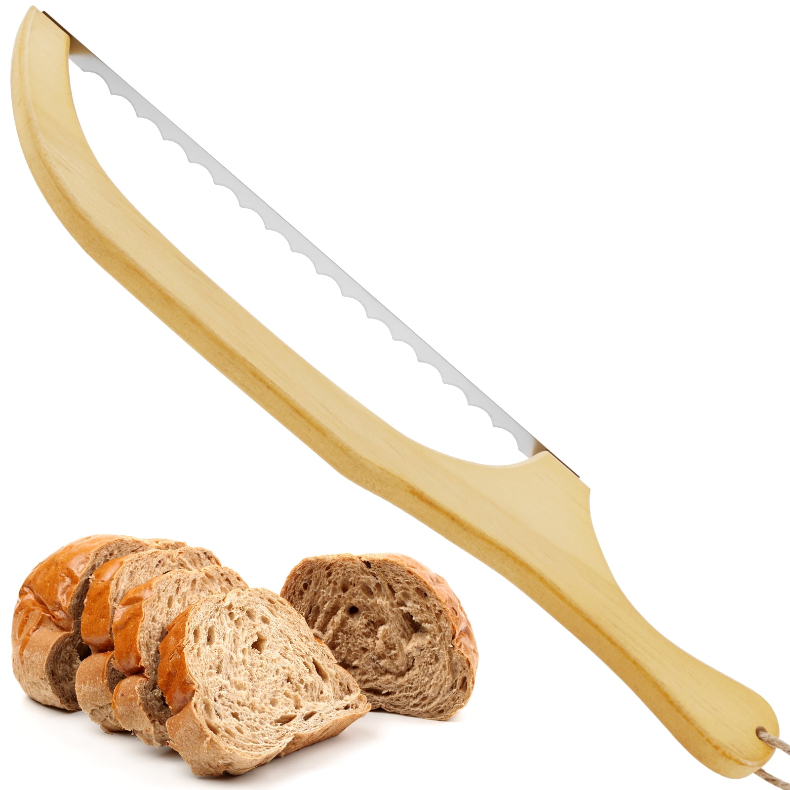 Ikoopy Bread Cutter Serrated Bagel Cutter Wooden Bread Bow Cutter with ...