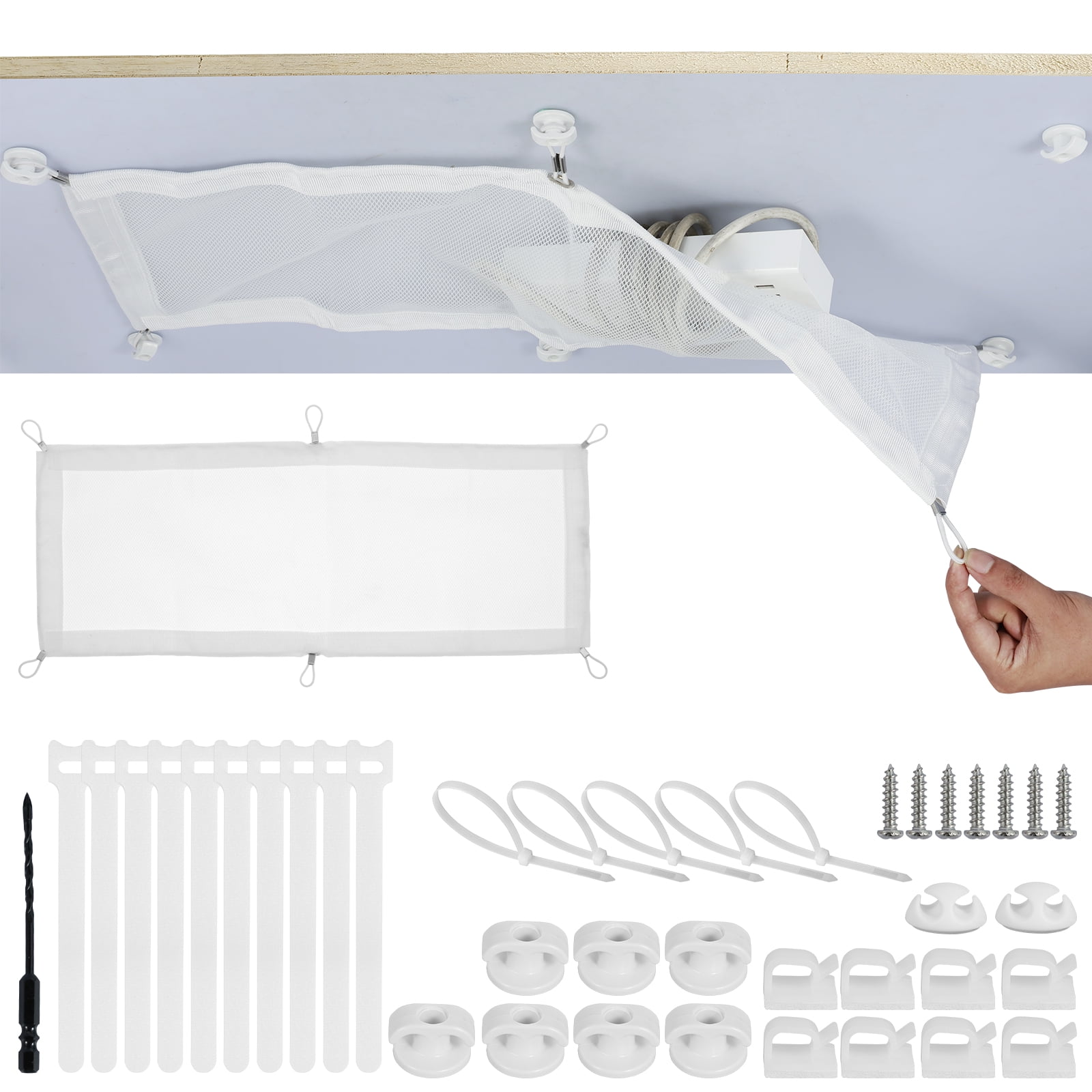 Ikoopy Cable Management Net Polyester Under Table Cord Organizer Mesh ...