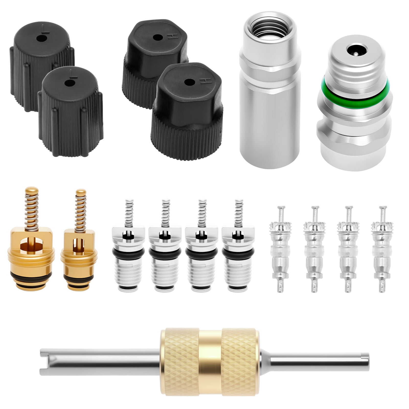 Ikoopy Car Air Conditioning Valve Core Kit Copper Seal Cap Valve Kit ...