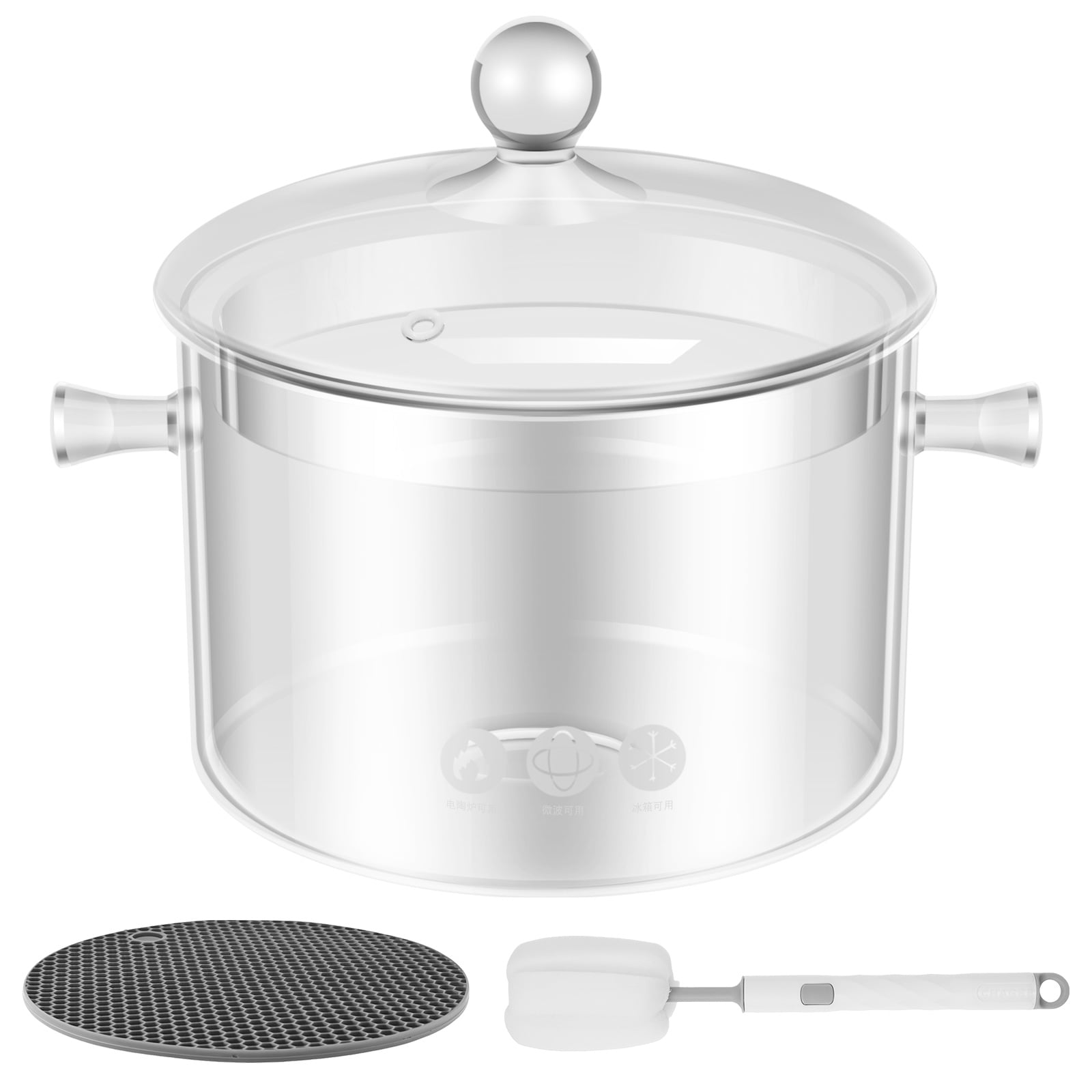 Ikoopy Clear Cooking Pot with Lid 1300/1900ml Non Stick Glass Simmer ...