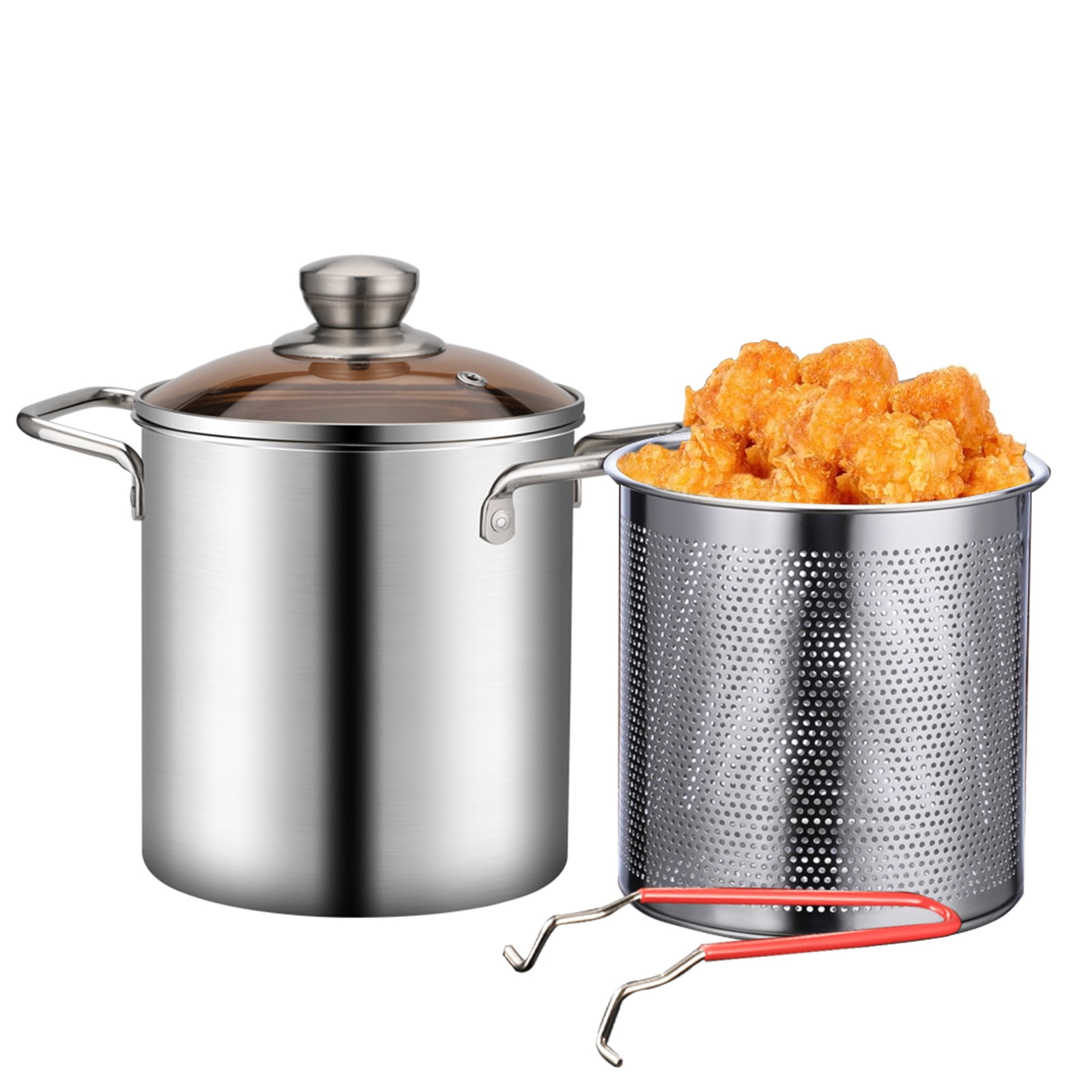 Ikoopy Deep Fryer Pot 304 Stainless Steel Fry Pot with Basket and Lid ...