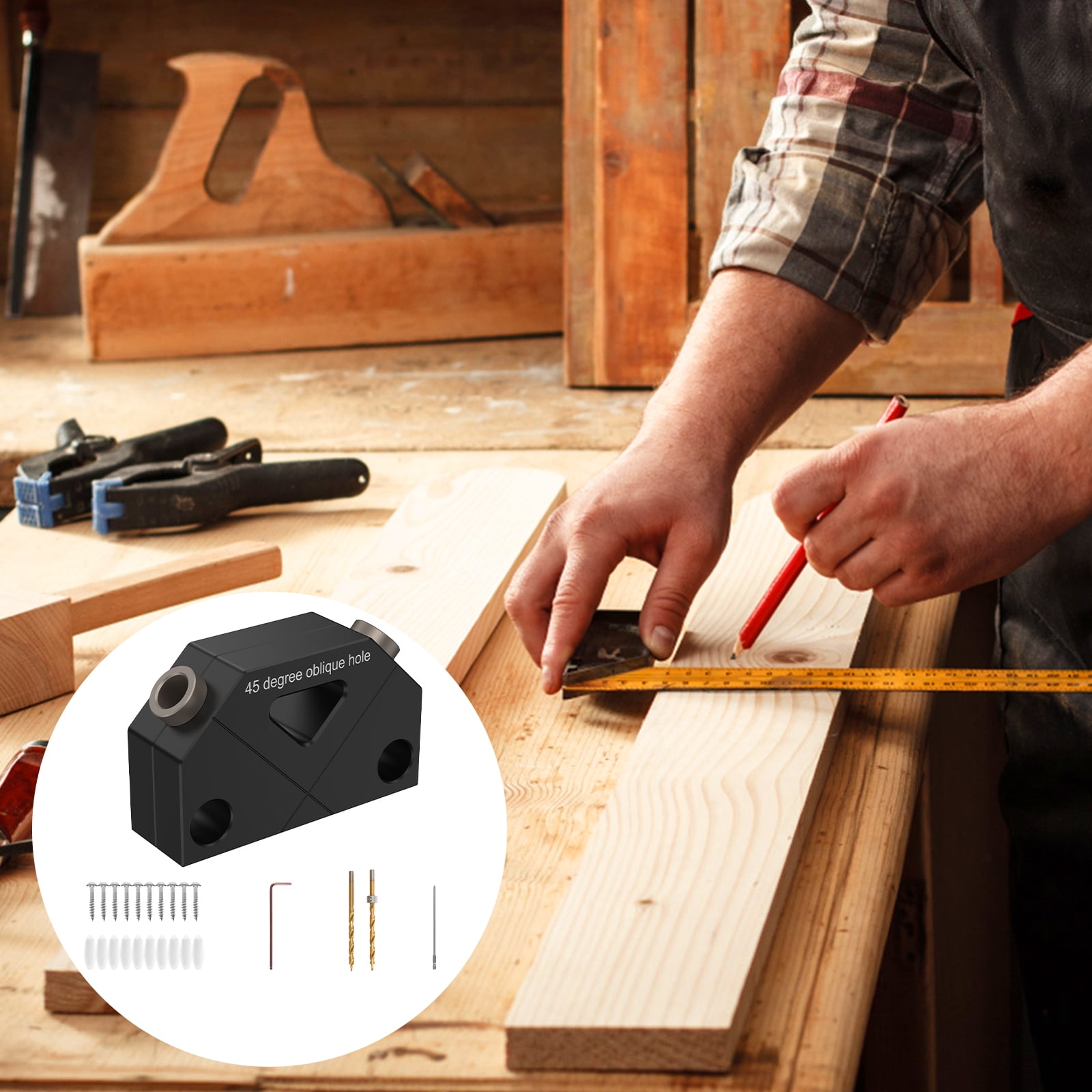Ikoopy Dowel Jig Kit 45° Angle Drill Guide Jig Aluminum Alloy Pocket ...