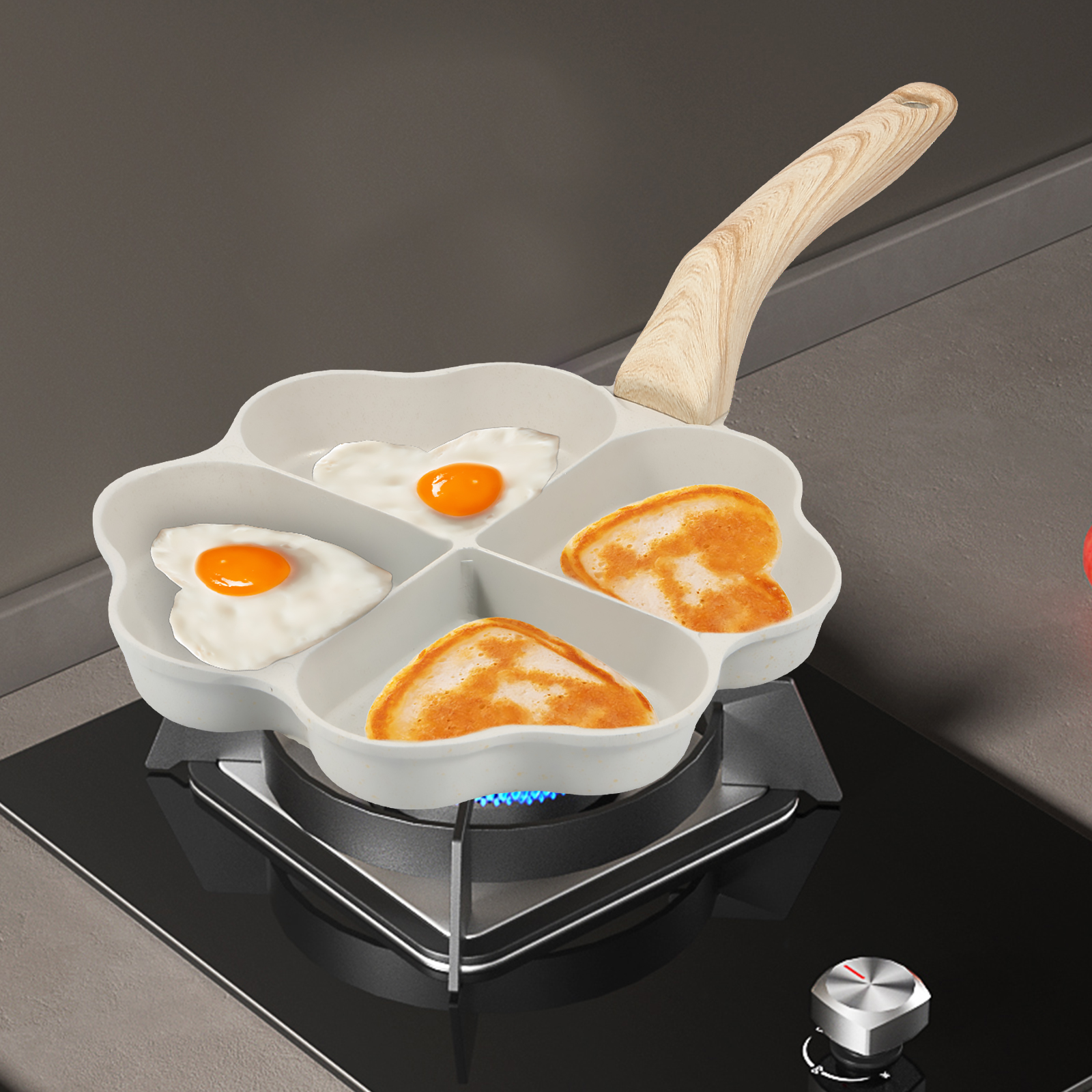 Ikoopy Egg Frying Pan 4-Cup Heart Omelette Pan Non-Stick Egg Skillet ...