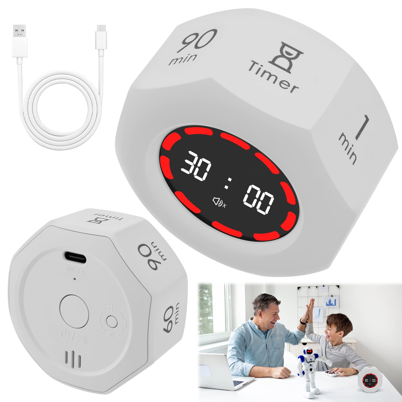 Ikoopy Flip Cube Digital Timer Portable Mini Desk Visual Timer with 3 Alarm Mode and 7 Preset ...