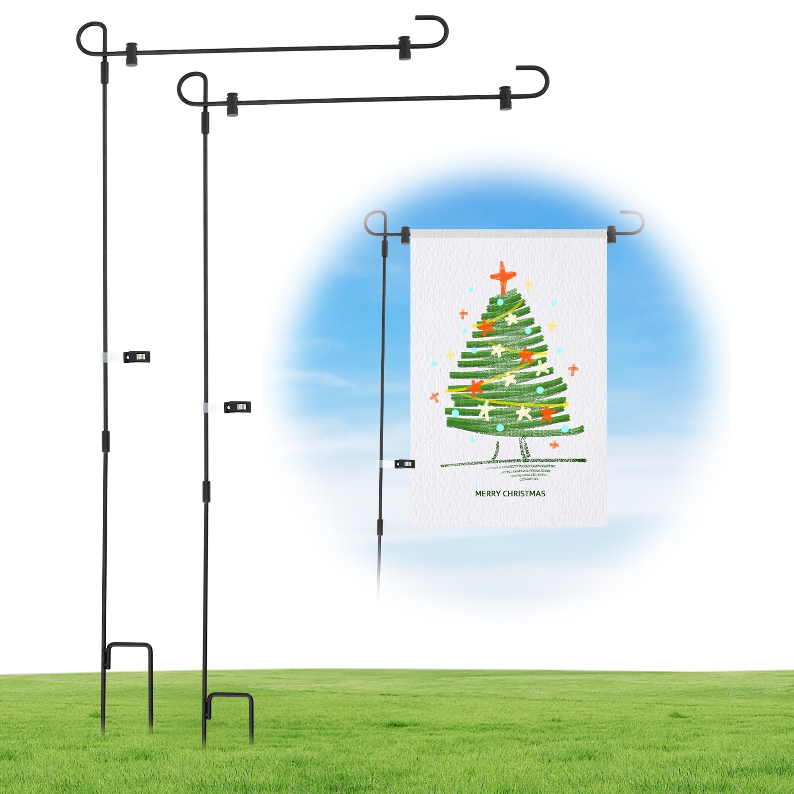 Ikoopy Garden Flag Holder Stand 8 Pack 34 Inch Wrought Iron Flag Poles ...