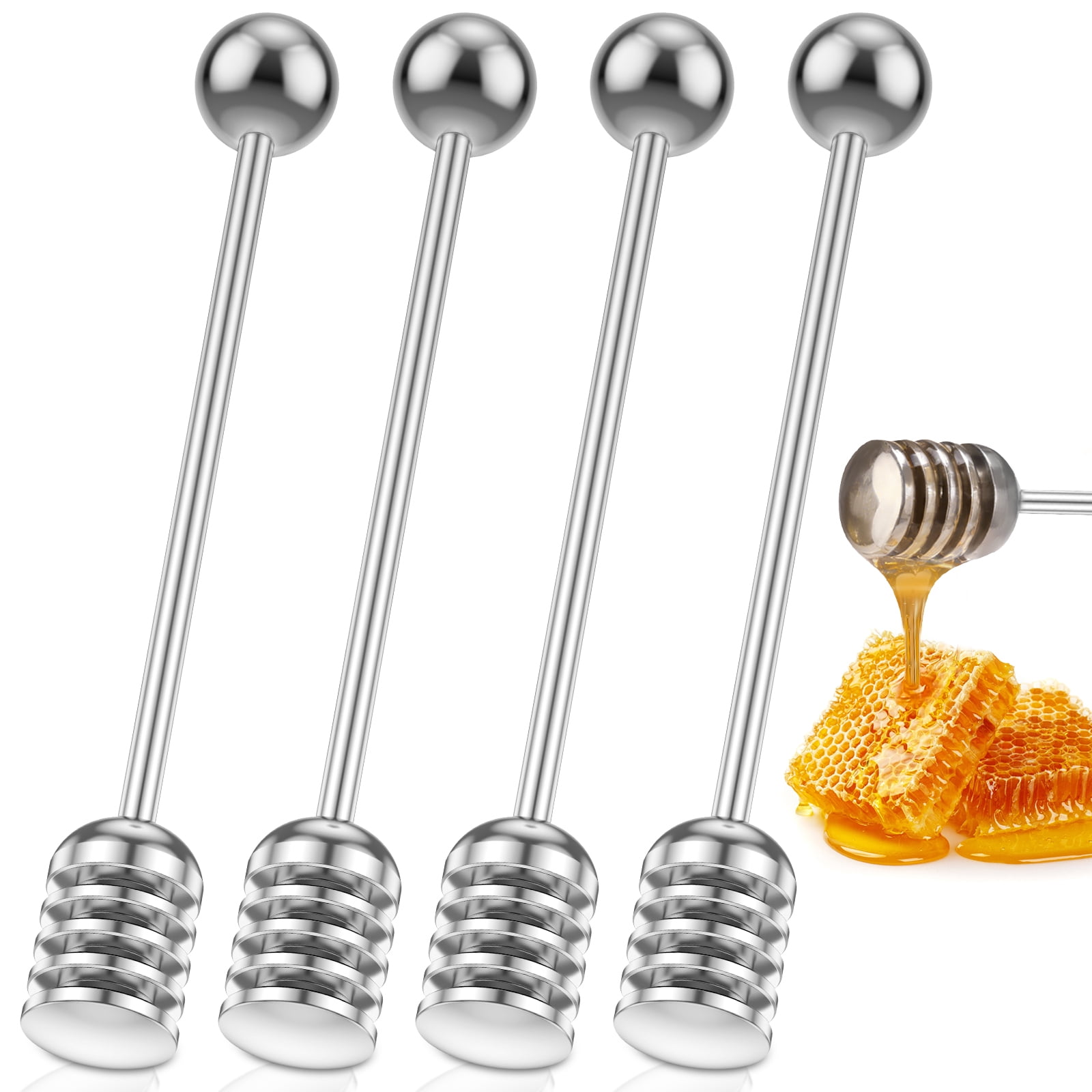 Ikoopy Honey Dipper Set (4 Pack, 6.1") Stainless Steel Honeycomb Stick ...