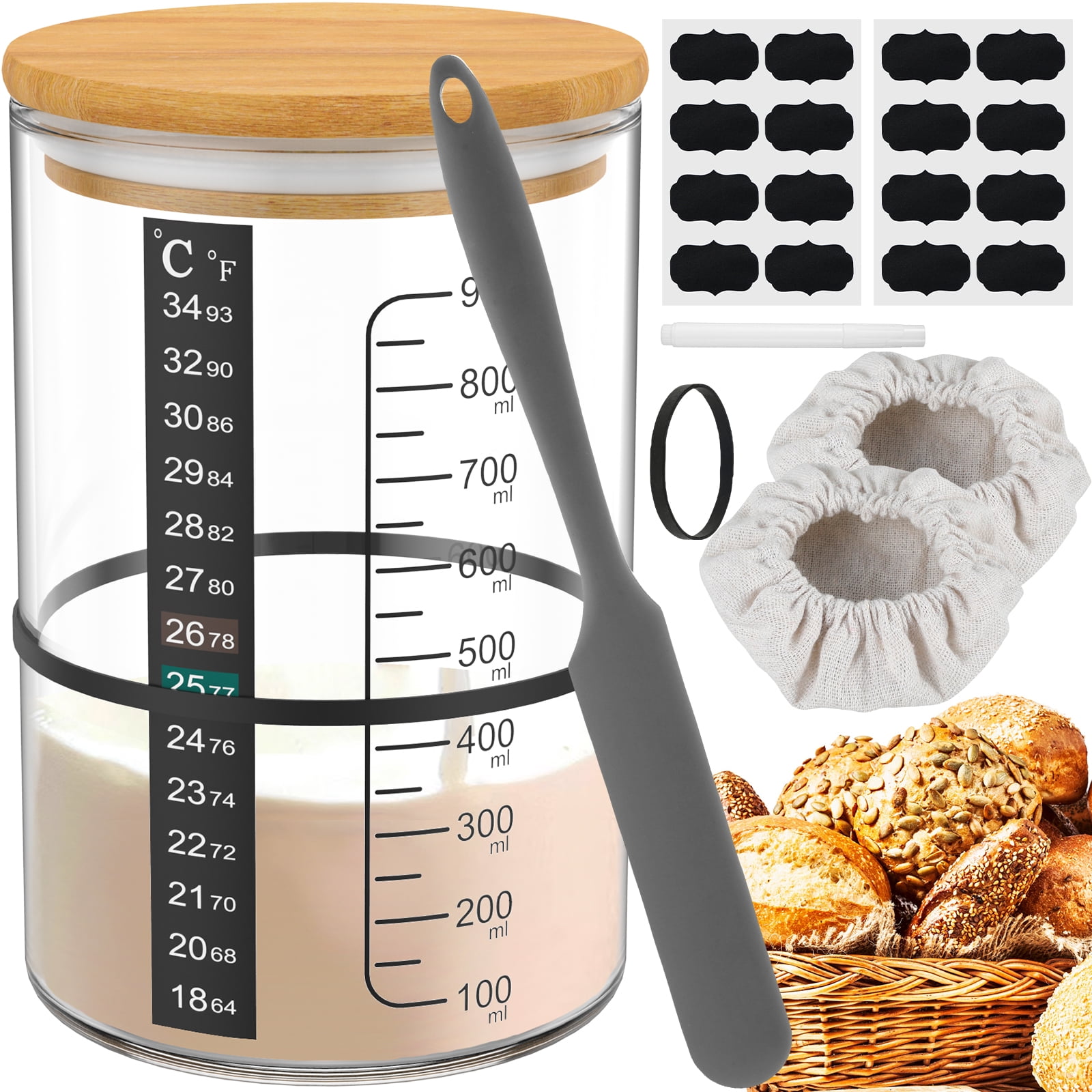 Ikoopy Jar Kit 900ml Sourdough Starter Container Glass Sourdough