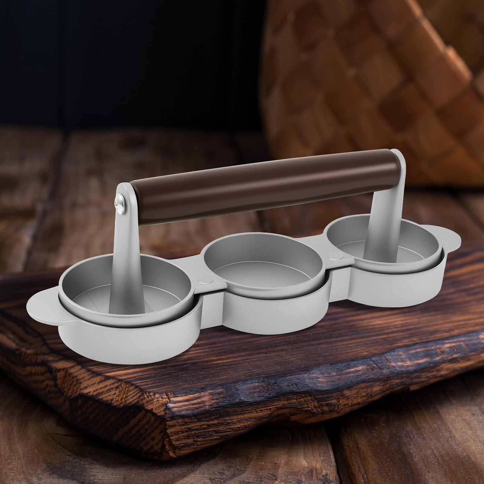 Ikoopy Meat Patty Maker with Handle 3 Cavity Burger Press Metal ...