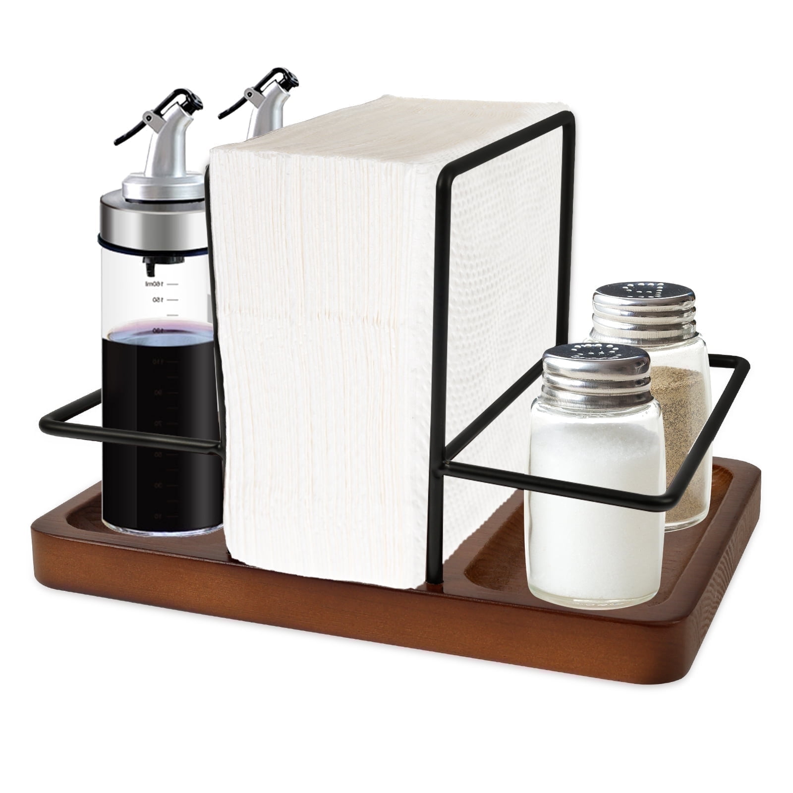 Qenwkxz Napkin Holder Wood Serviette Holder 360° Rotating Napkin Holder ...