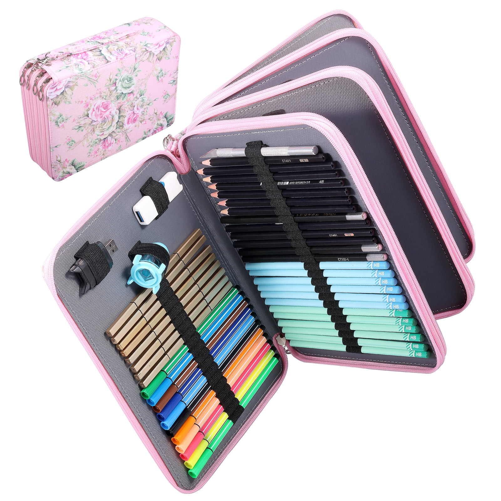 Ikoopy PU 200 Slot Color Pencil Case 4 Compartment Pen Storage ...