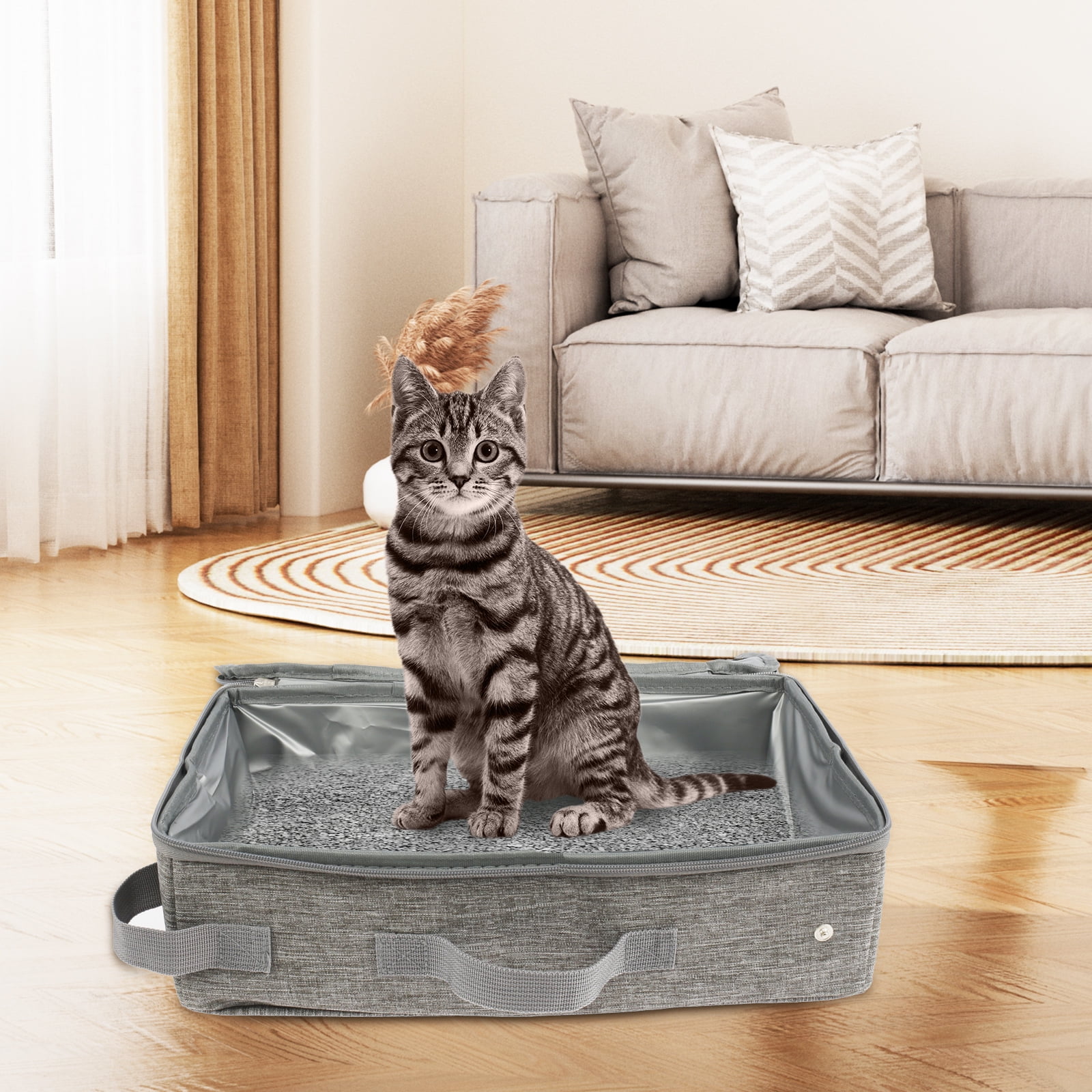 Ikoopy Portable Cat Litter Box with Zipped Lid Foldable Travel Litter ...