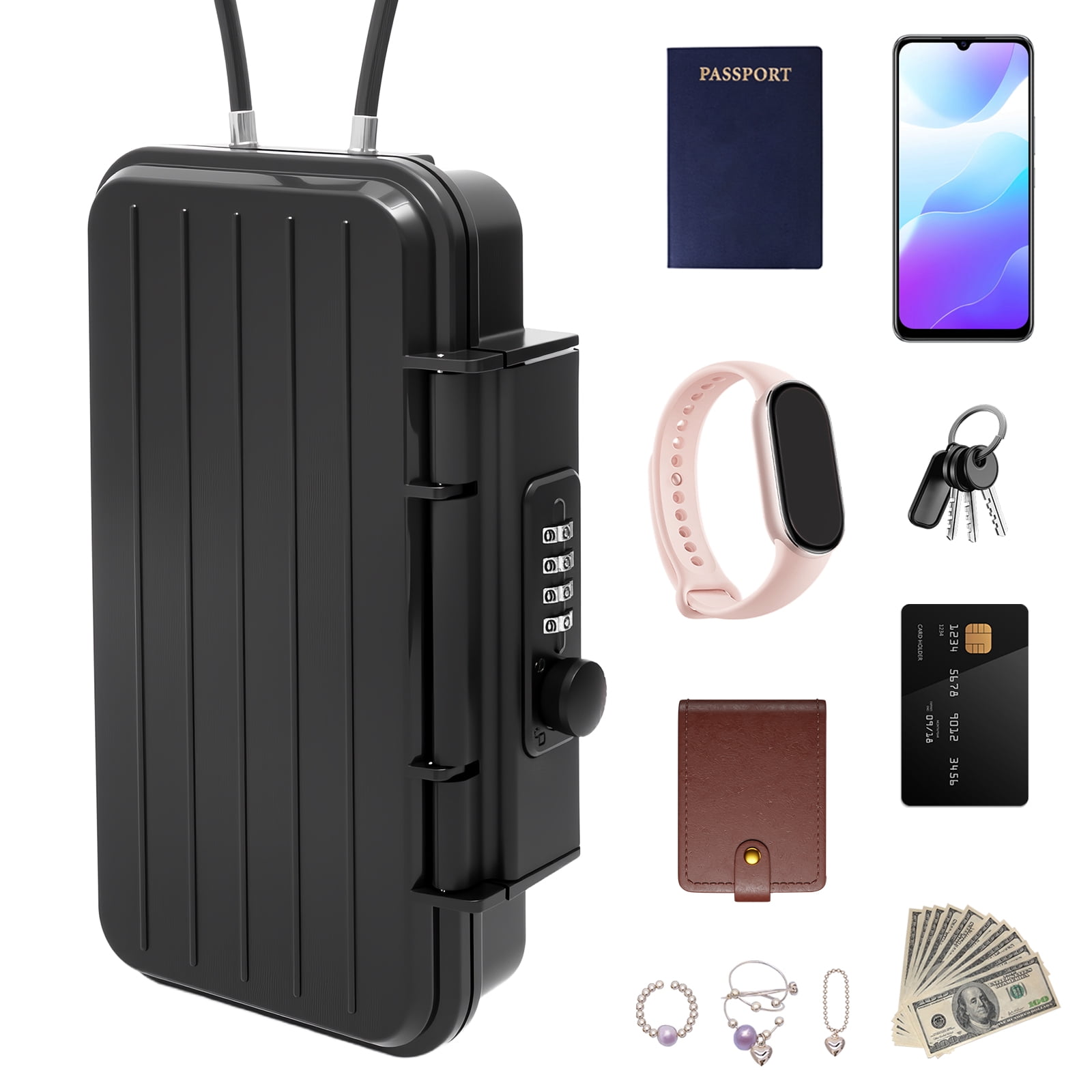 Ikoopy Portable Lock Box 4 Digit Combination Lock Box for Travel Anti ...