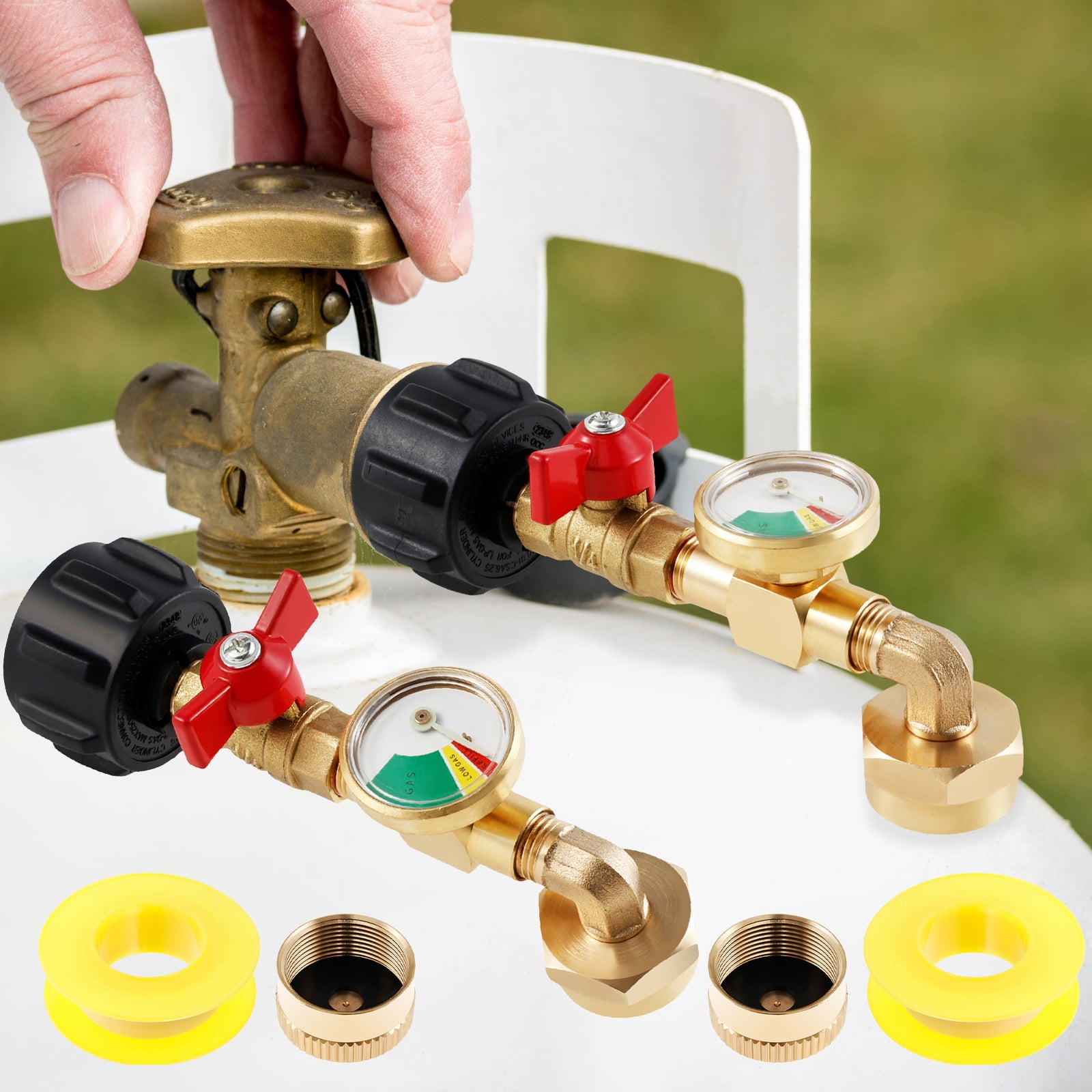 Ikoopy Propane Refill Adapter with Valve and Gauge 90 Degrees Solid ...