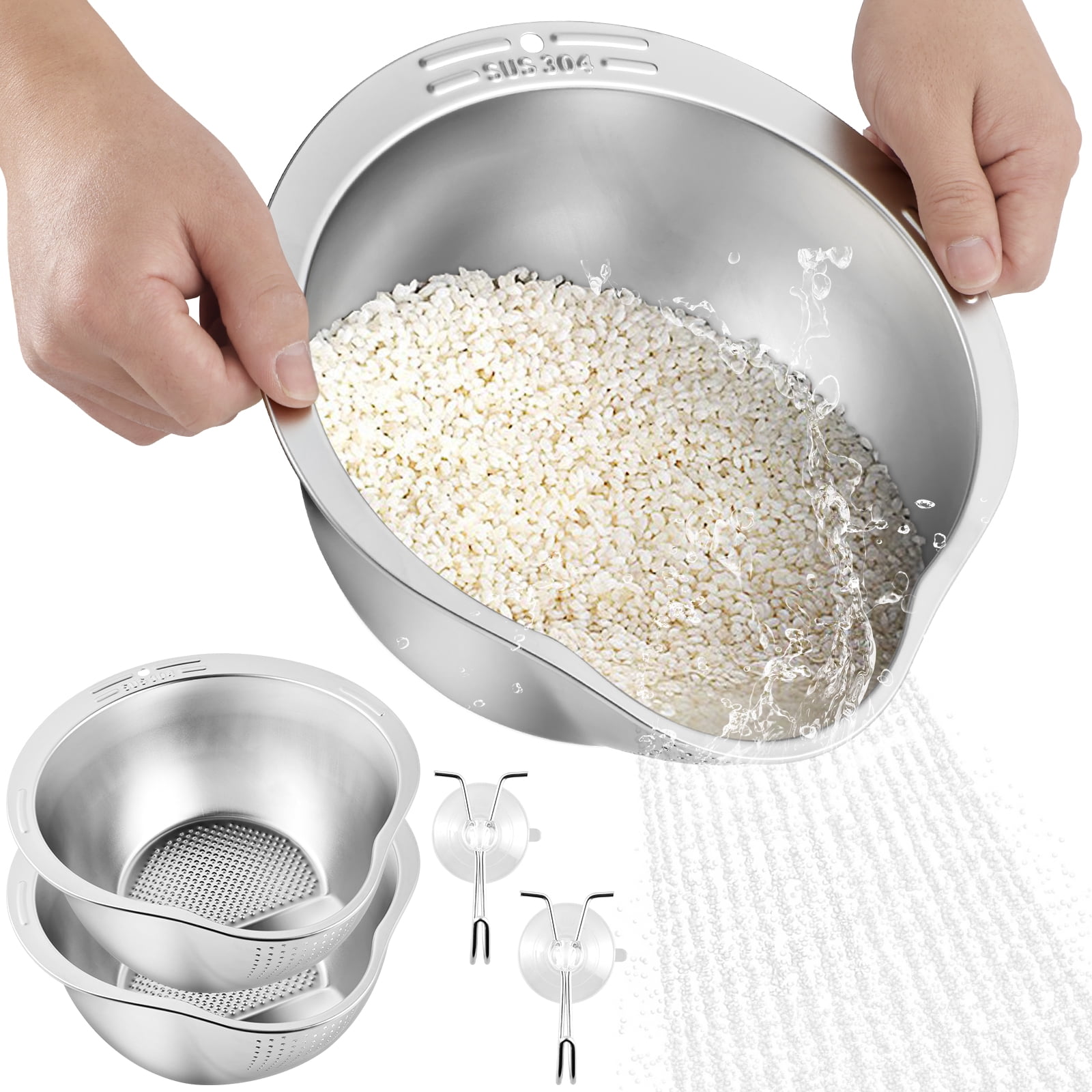 Ikoopy Rice Strainer 2 Pack Strainers and Colanders for Kitchen with 2 ...
