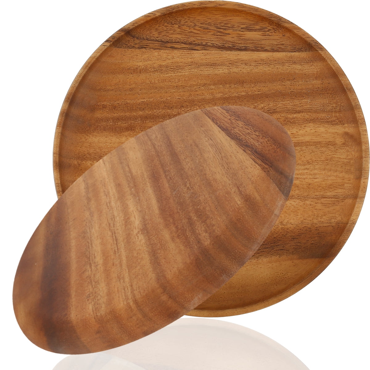 Ikoopy Round Wood Plates 10inch/8inch Acacia Wood Dinner Plates Serving ...