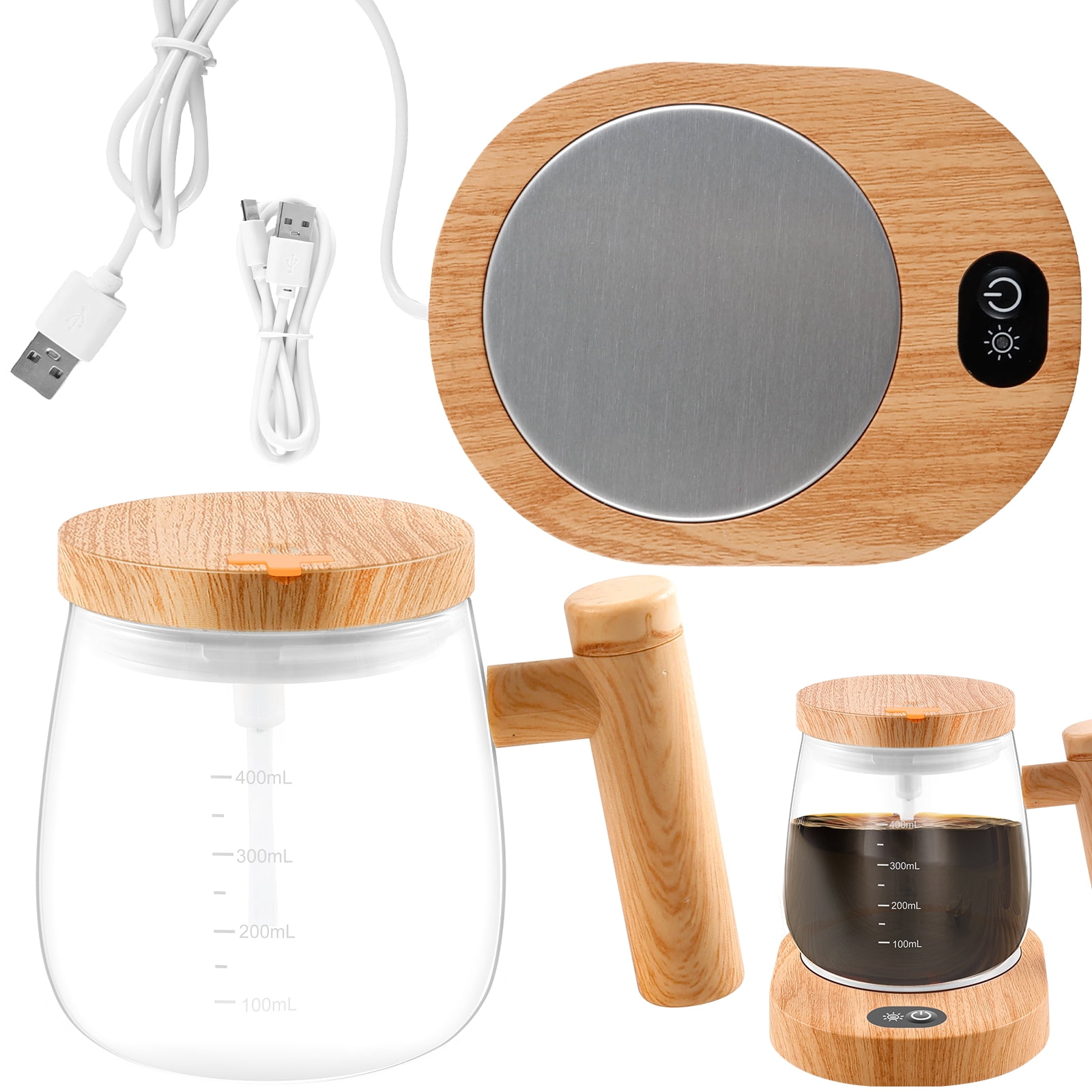 Ikoopy Self Stirring Mug Measurement 400ml Glass Self Mixing Mug with ...