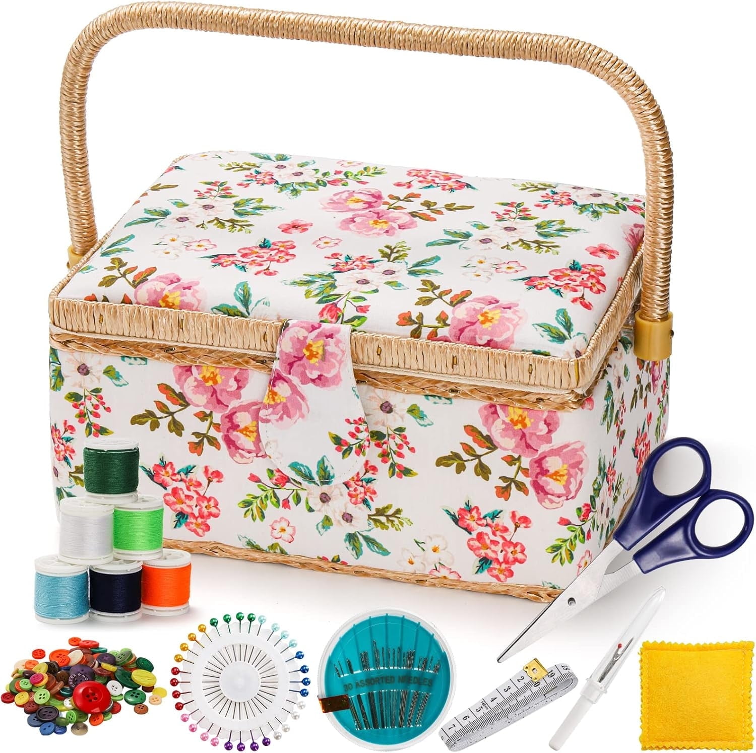 Ihvewuo Sewing Basket with Removable Tray Practical Sewing Basket ...