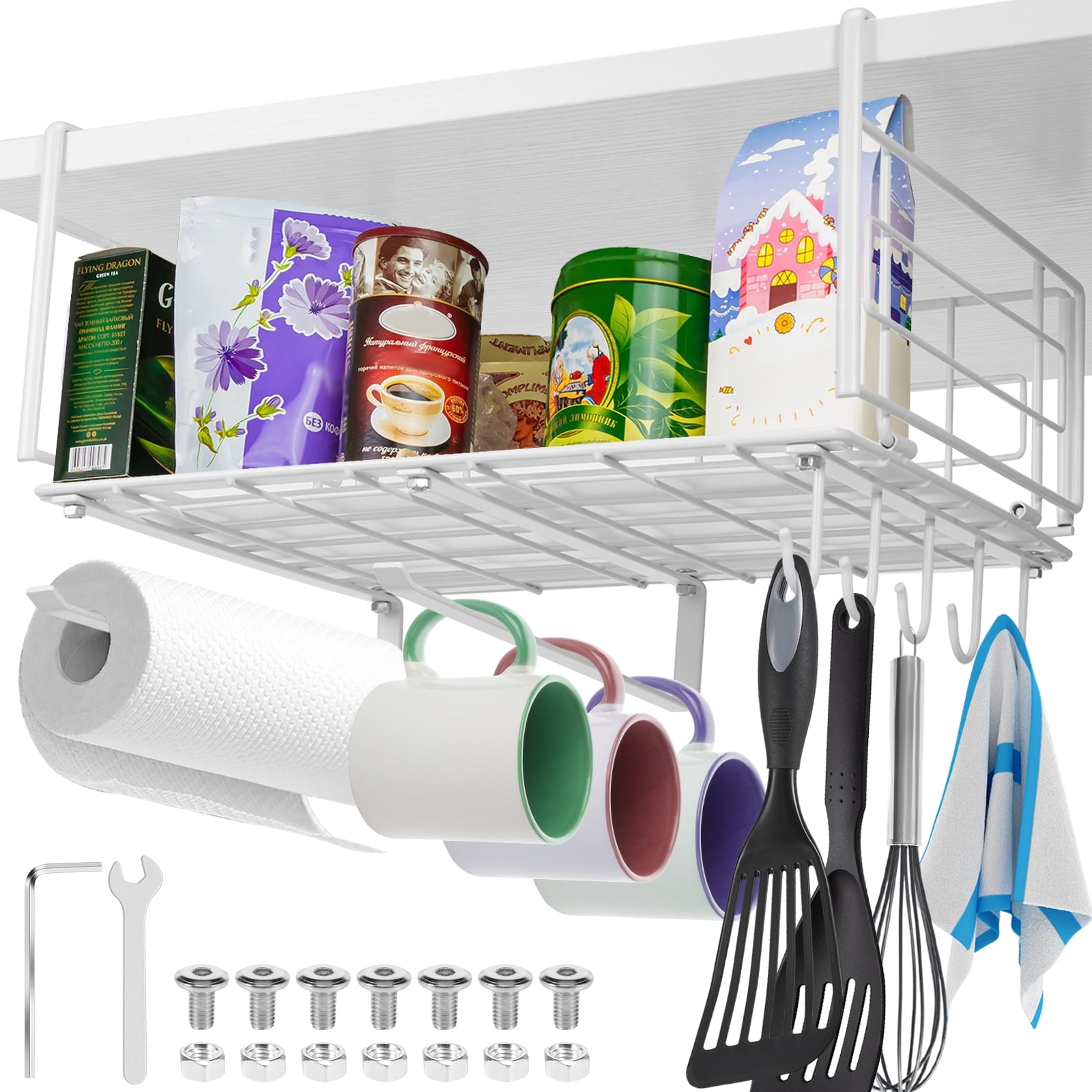 Ikoopy Under Shelf Basket Hanging Storage Basket with Hooks No Drilling ...