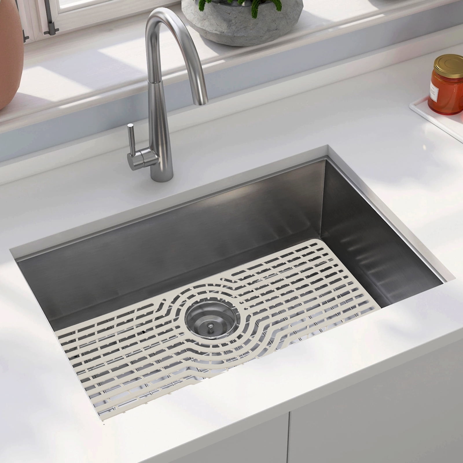 Ikoopy Silicone Sink Pad with Drain Hole Silicone Feet Anti Slip Heat ...