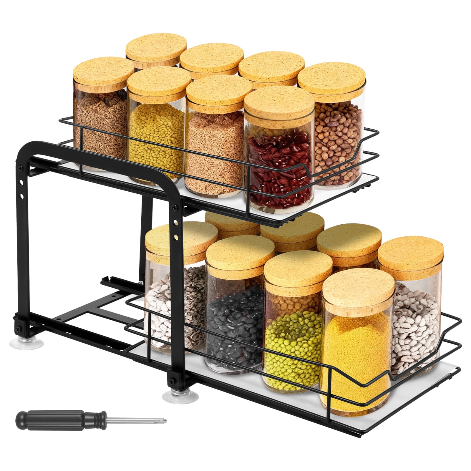 Ikoopy Spice Organization for Cabinet 2 Tier Pull Out Spice Rack for ...