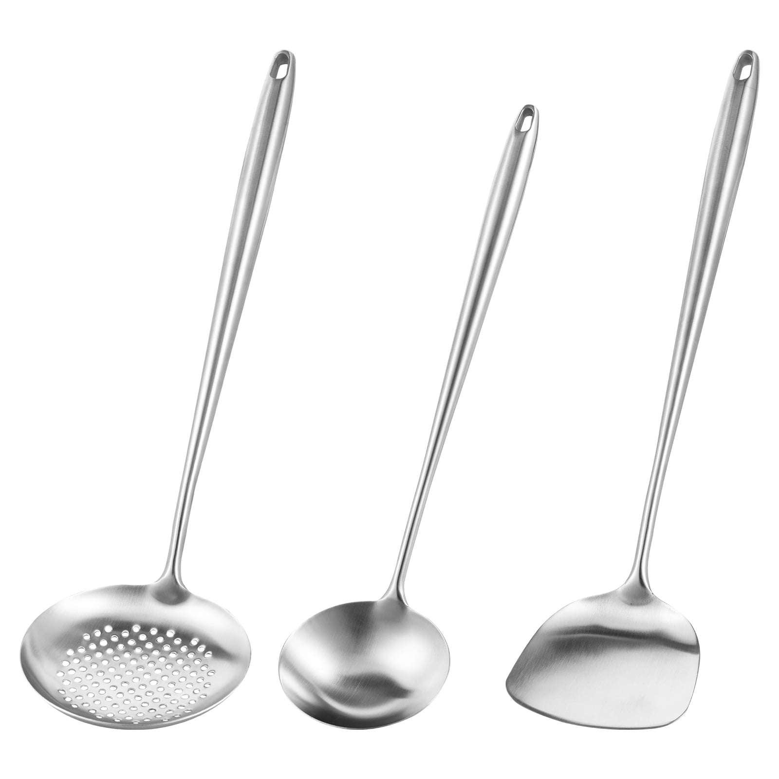 Ikoopy Stainless Steel Cooking Utensils Set Solid Wok Spatula and Ladle ...