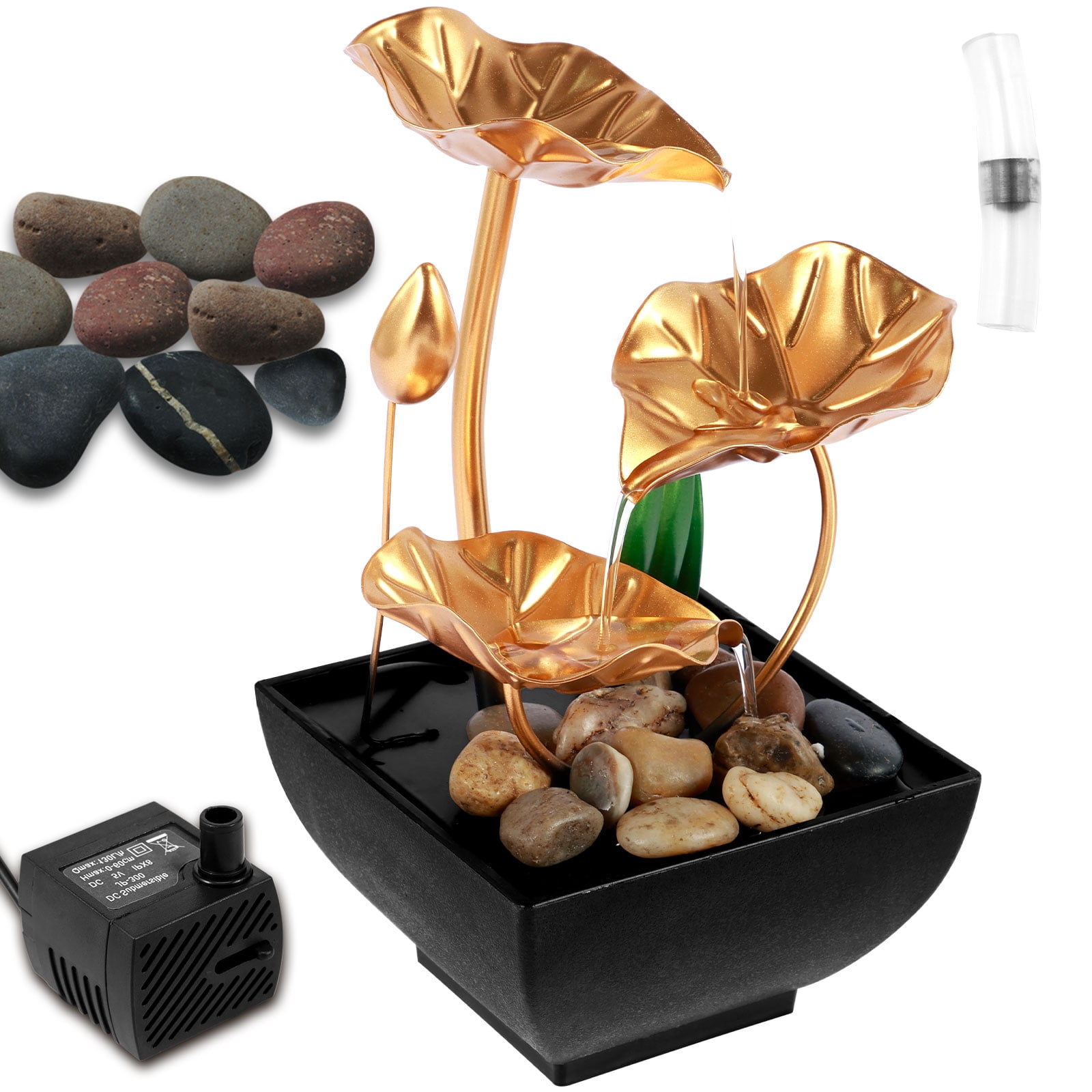 Ikoopy Tabletop Fountain USB Powered Small Lotus Waterfall with Rocks ...