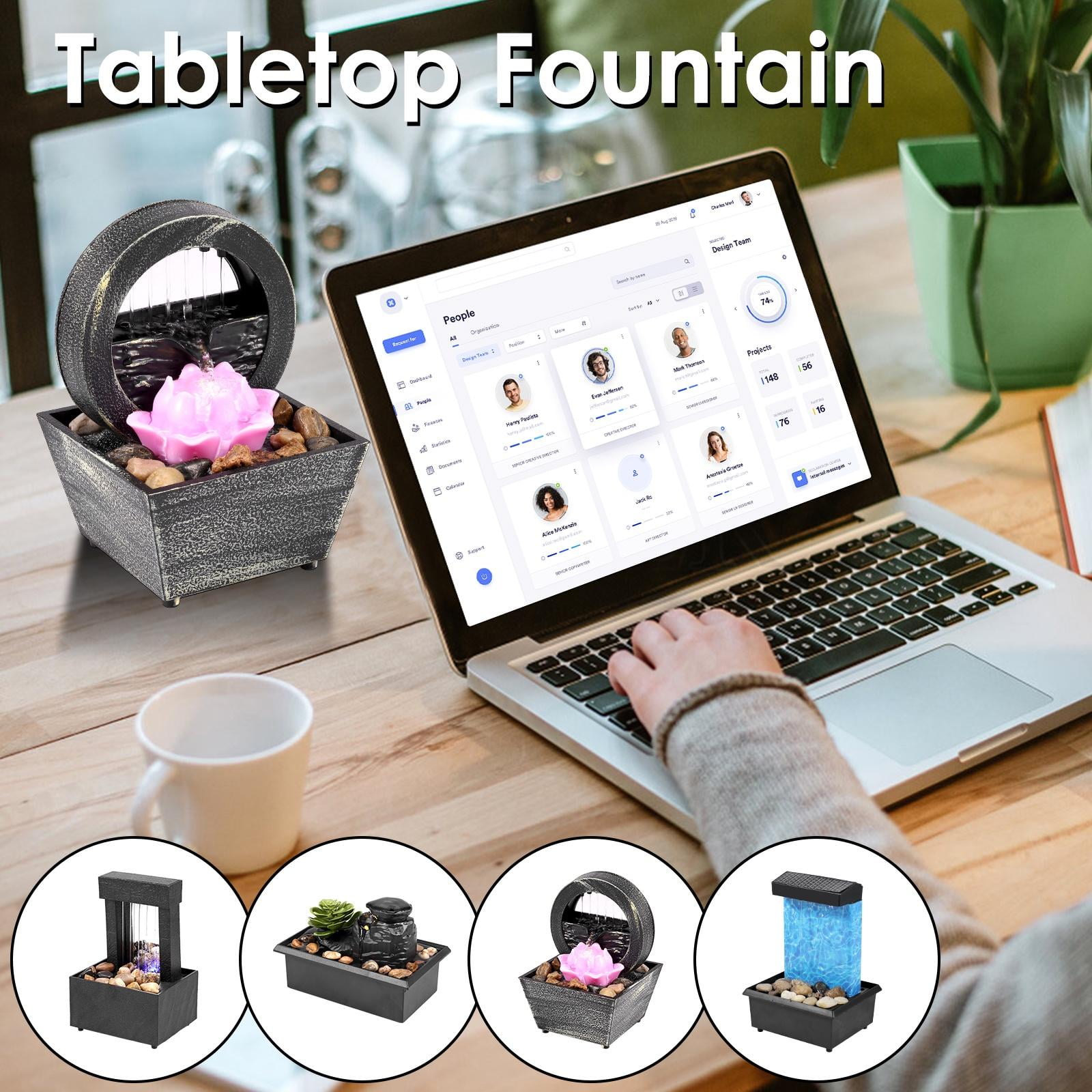 NUAHRHY Tabletop Fountain with Light Battery/USB Operated Mini Indoor ...