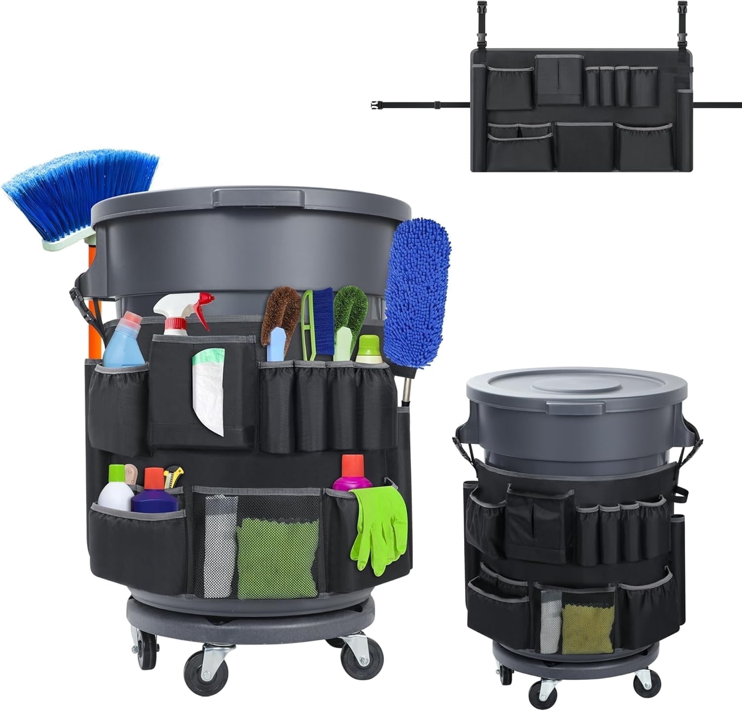 Wekvgz Trash Can Caddy Bag Fit 32 to 55 Gallon Garbage Bin Polyester ...