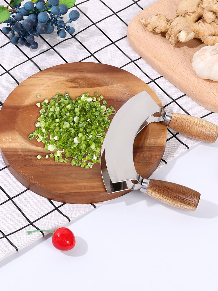 Ikoopy Ulu Cutter Set with Round Cutting Board Staniless Steel Rocker ...