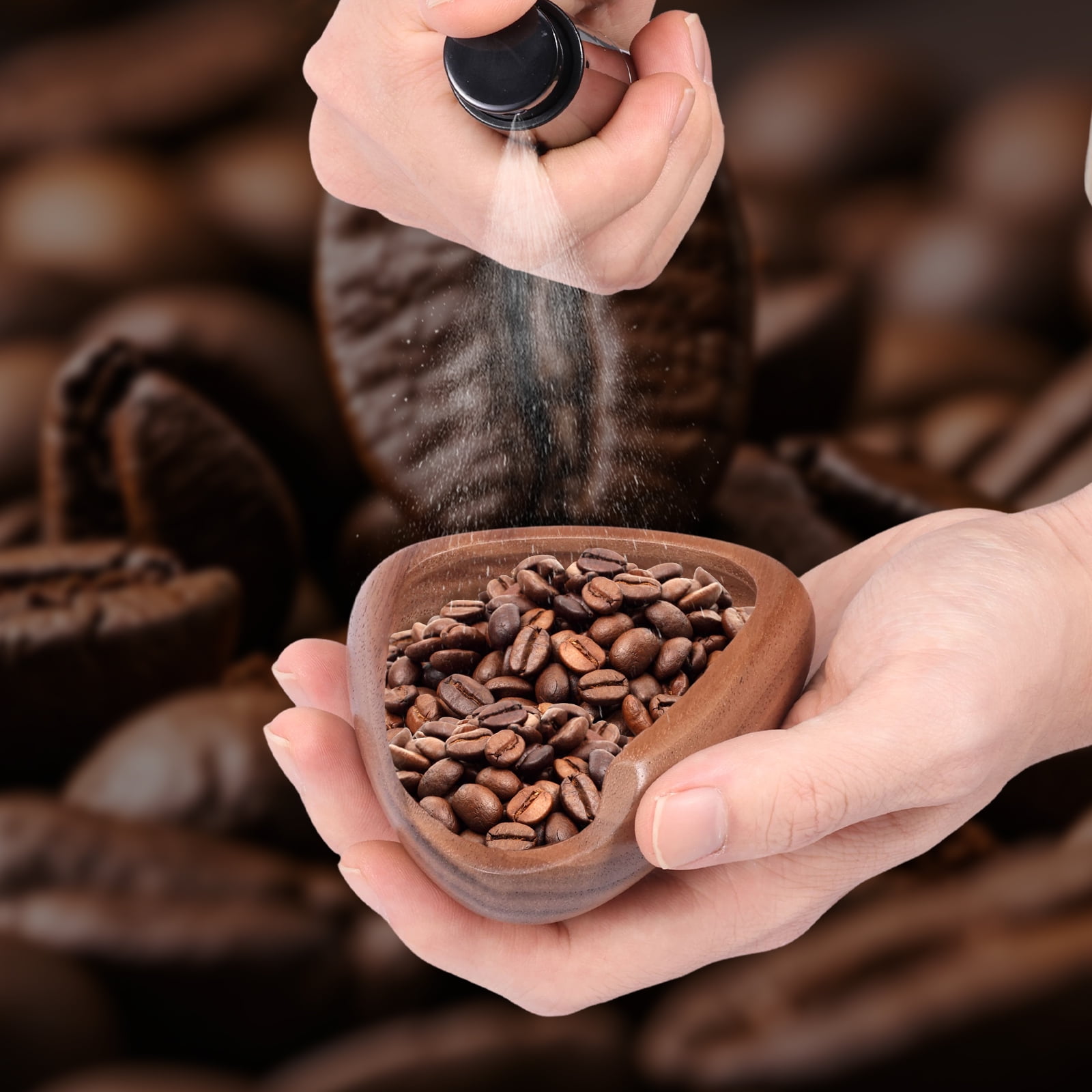 Ikoopy Walnut Wood Coffee Bean Dosing Cup and Spray Bottle Set Enduring ...