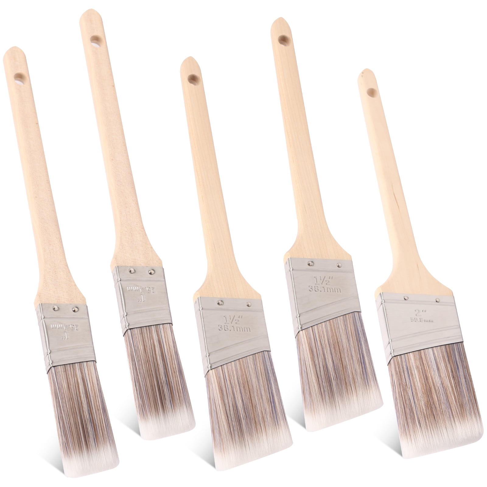 Ikoopy Wood Angled Sash Paint Brush Set Verstaile Sturdy Wood Handle ...