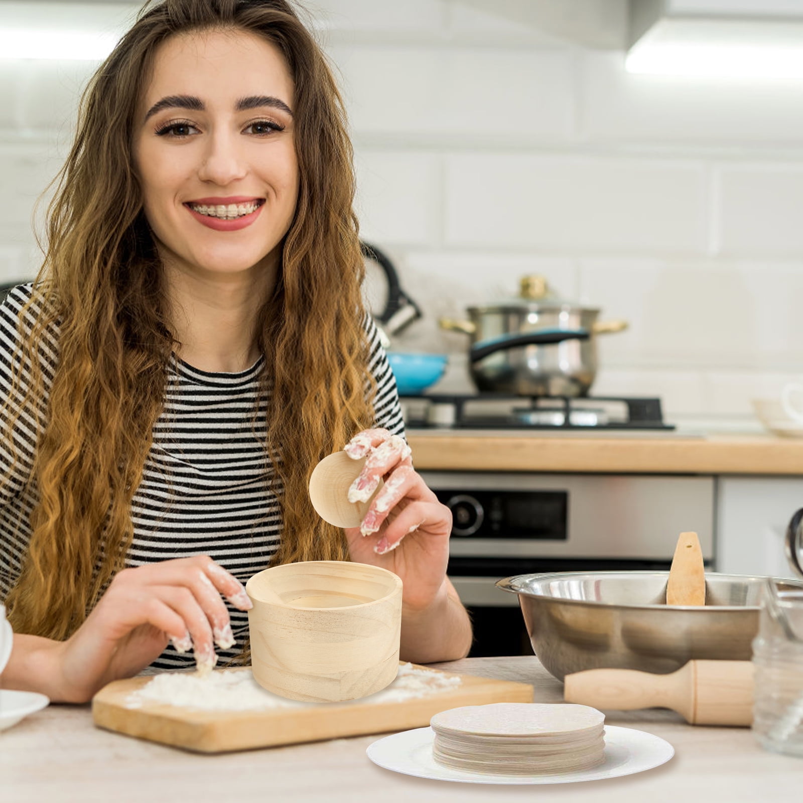 Ikoopy Wood Dumpling Maker Press Tool Quick Dumpling Wrappers Maker ...