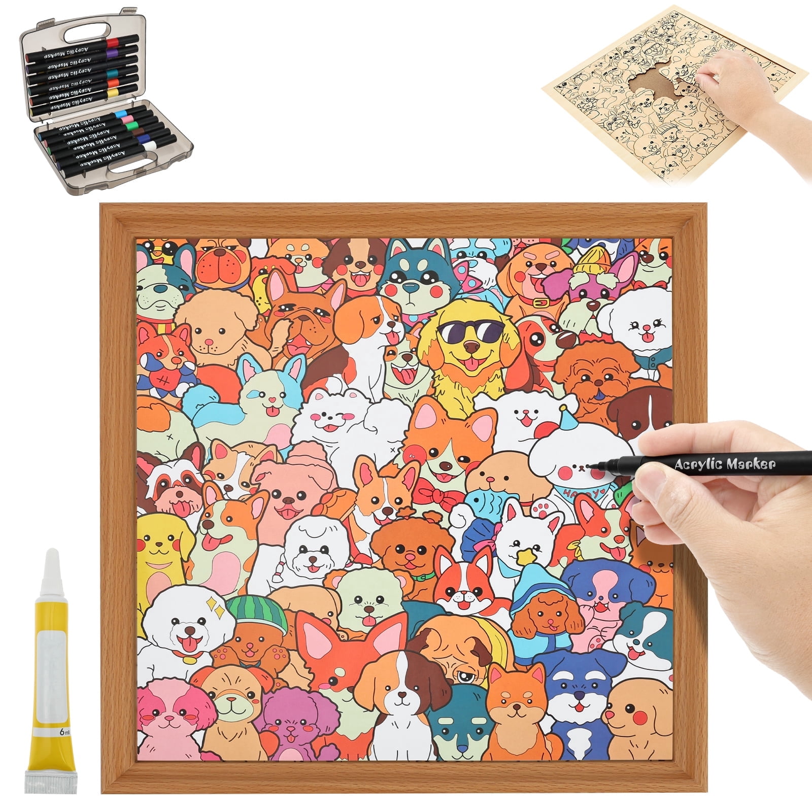 Wekvgz Wooden Coloring Puzzle with 12 Color Marker Glue Instruction ...