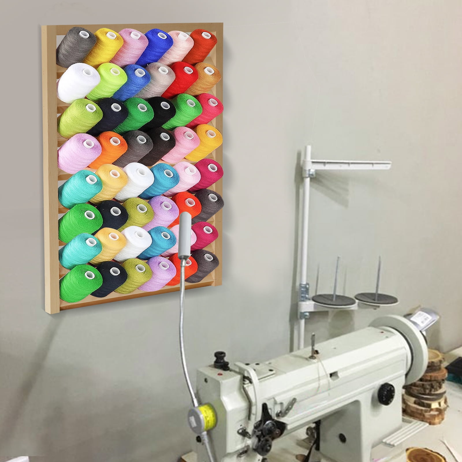 Ikoopy Wooden Thread Holder 48/54 Spool Wooden Thread Rack Wall Mounted ...