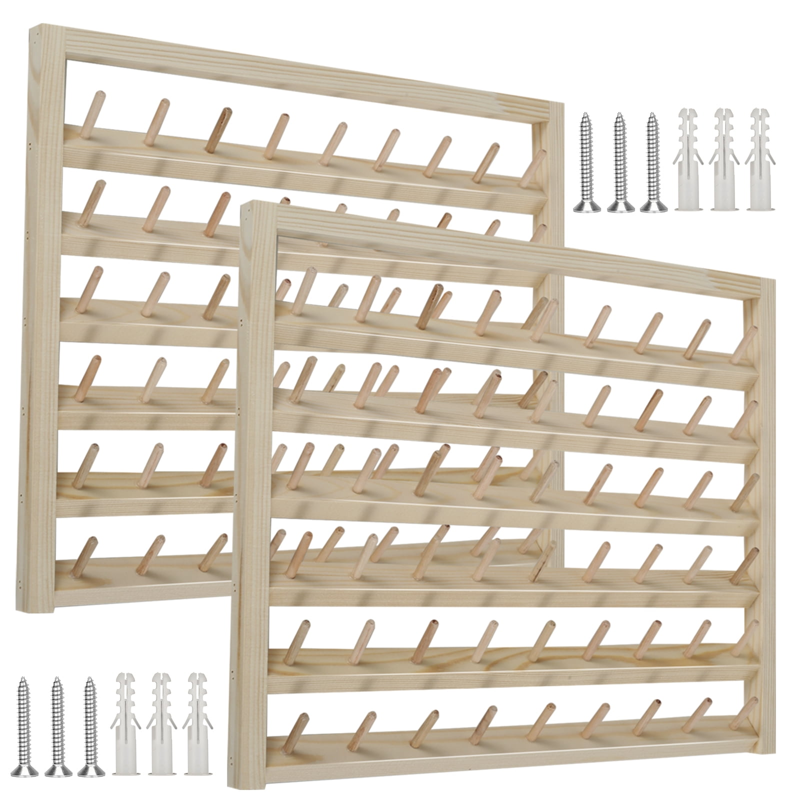 Ikoopy Wooden Thread Holder 48/54 Spool Wooden Thread Rack Wall Mounted ...