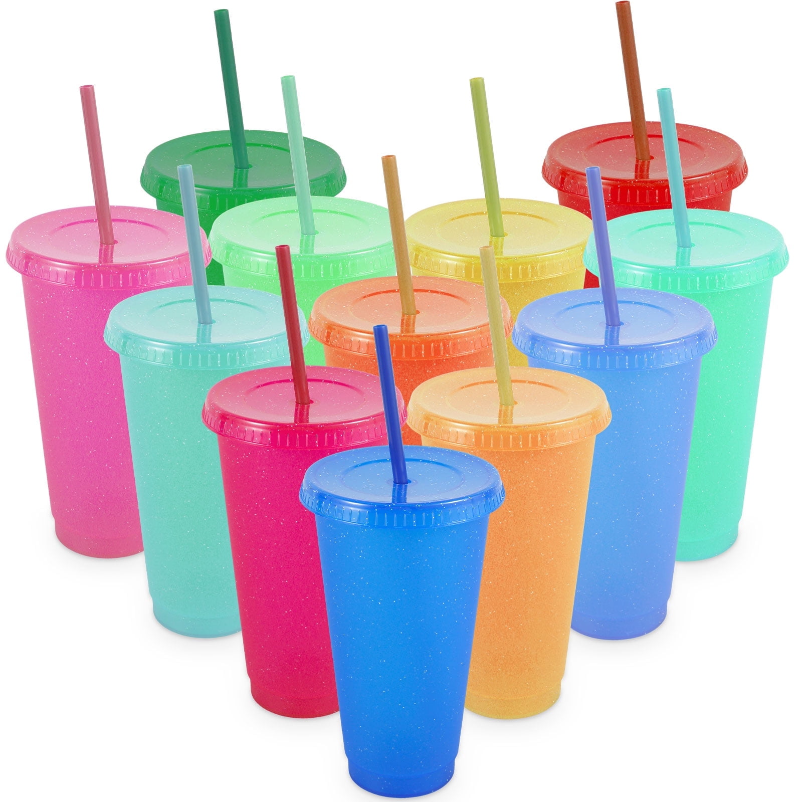 Ikoopy 12 Pcs Cups with Lids and Straws 24 oz Reusable Plastic Cups ...