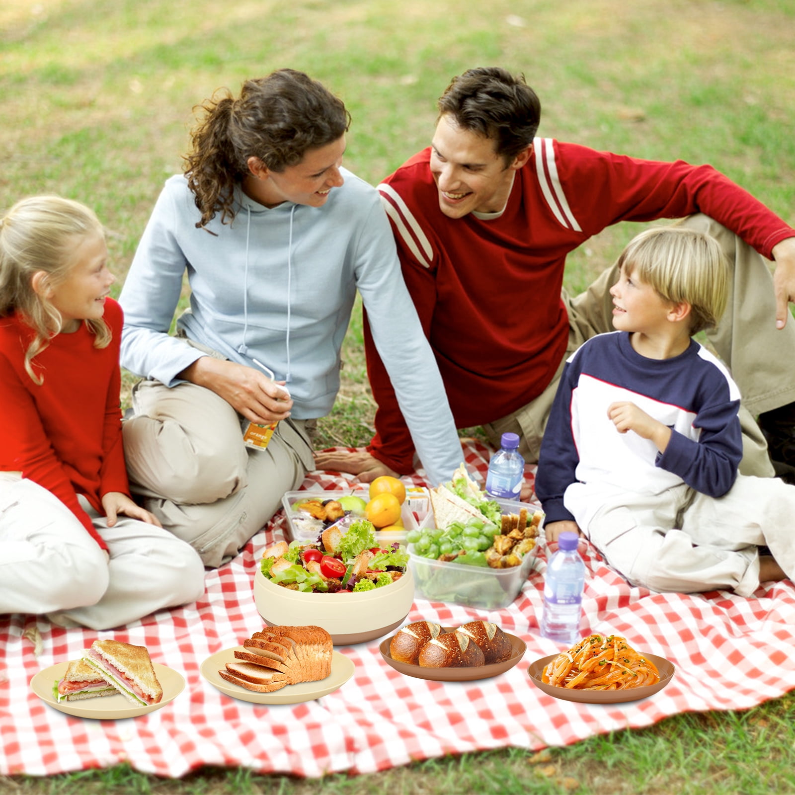 Ikoopy 17Pcs Camping Dinner Set for 4 People Camping Plates and Bowls ...