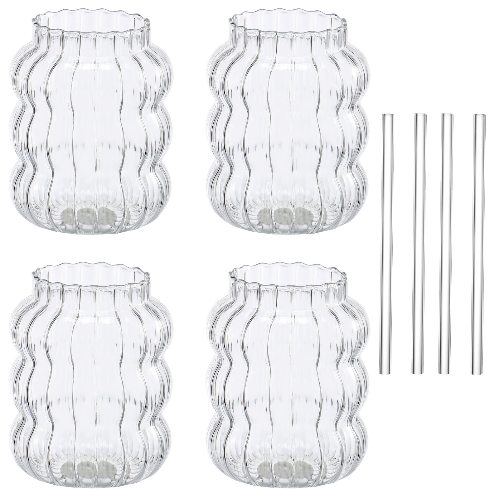 Ikopy 8Pcs 650ml Ribbed Glass Cups Set Creative Wavy Drinking Glasses ...